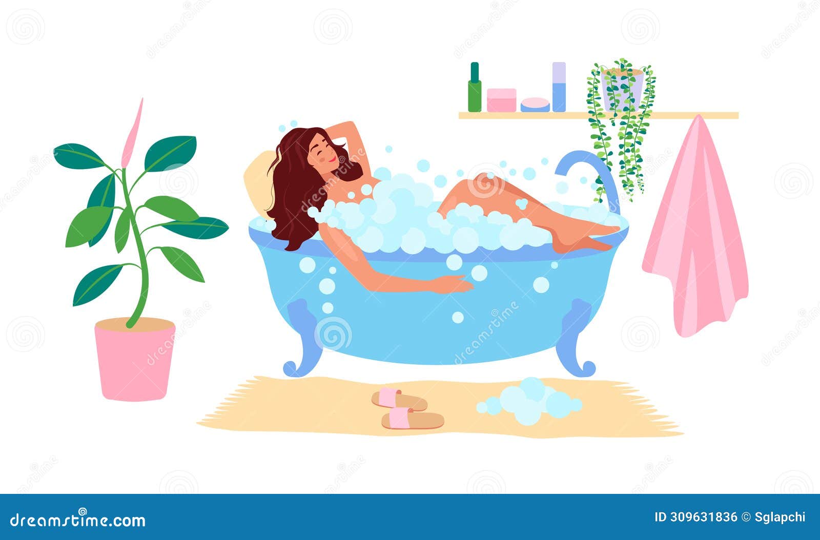 A Woman Takes A Bubble Bath A Girl Relaxing In A Bubble Bath Bathroom