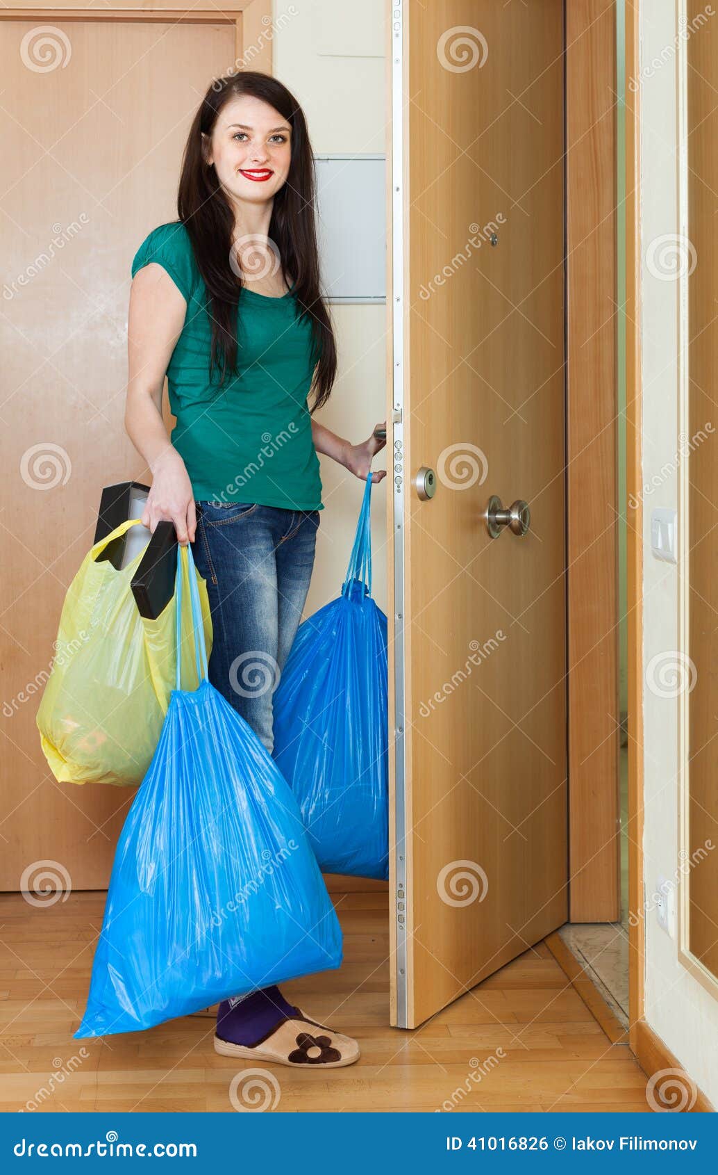 Woman Taking Away the Garbage Stock Photo - Image of packaging, chores ...