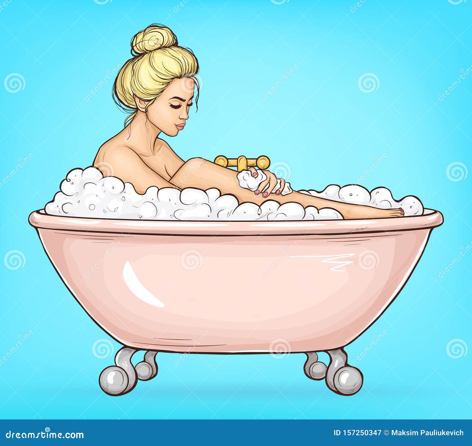 Woman Taking Bath With Foam Cartoon Vector Stock Vector Illustration