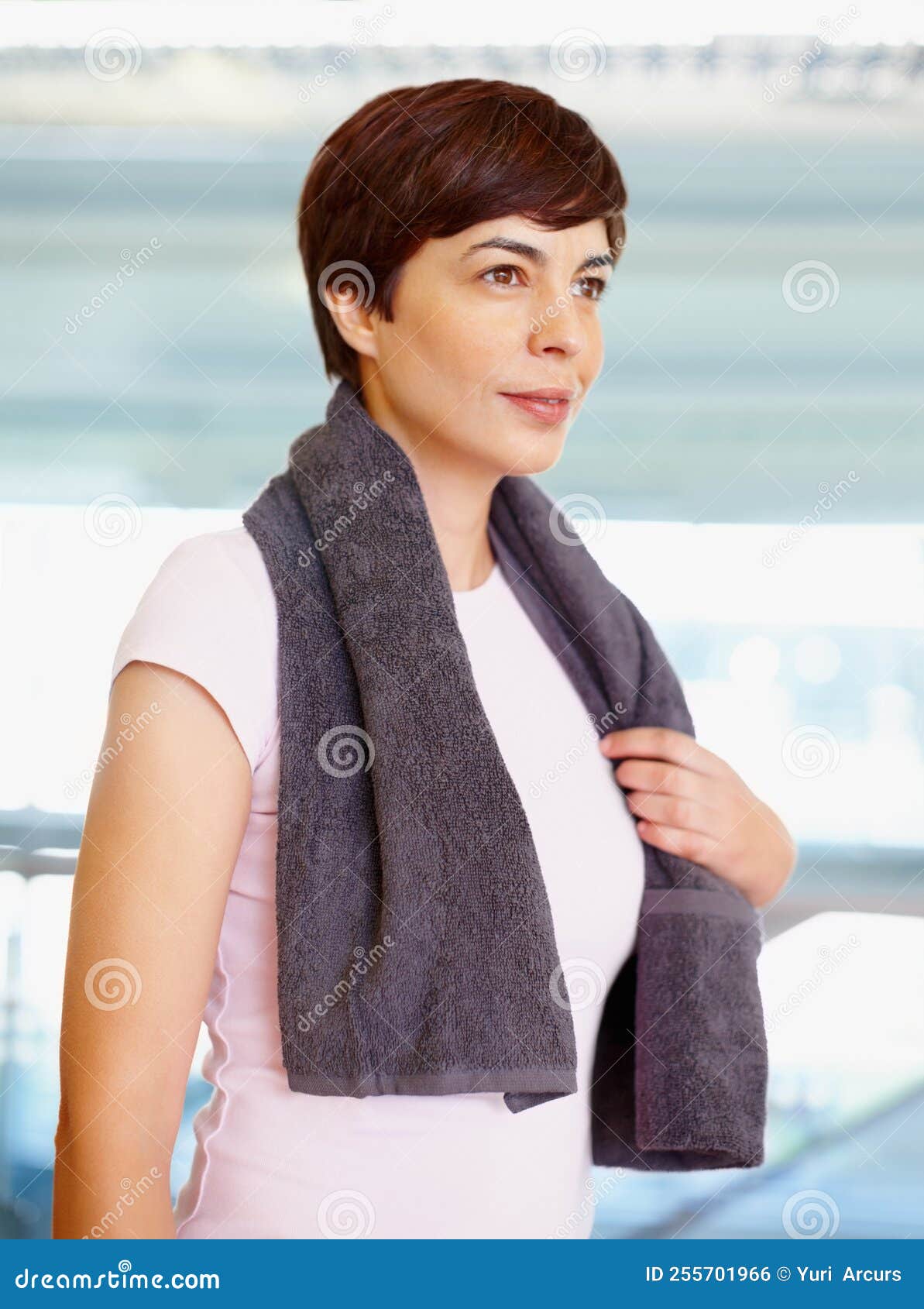 Woman Taking a Break from Exercising. Cute Woman Taking a Break from ...