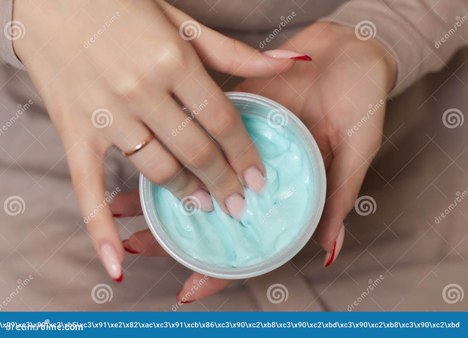 A Woman is Taking Cream in a Pot. Stock Photo - Image of hygiene ...