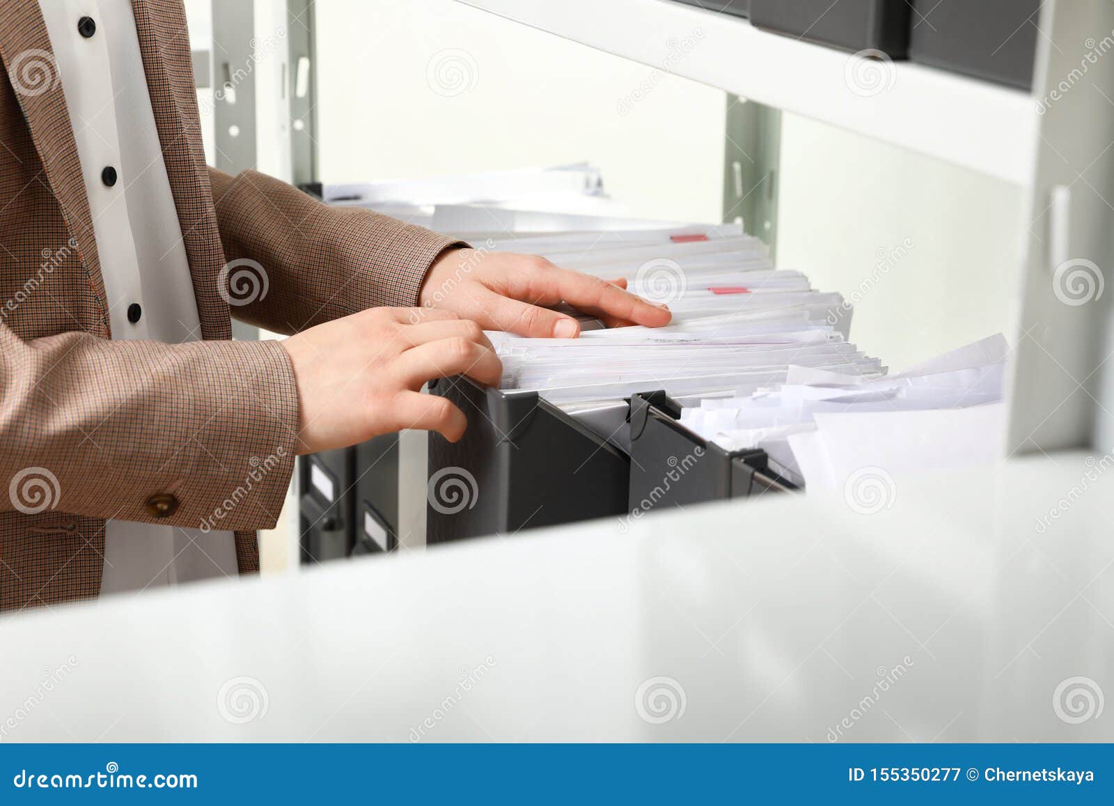Woman Taking Documents from Folder in Archive Stock Image - Image of ...
