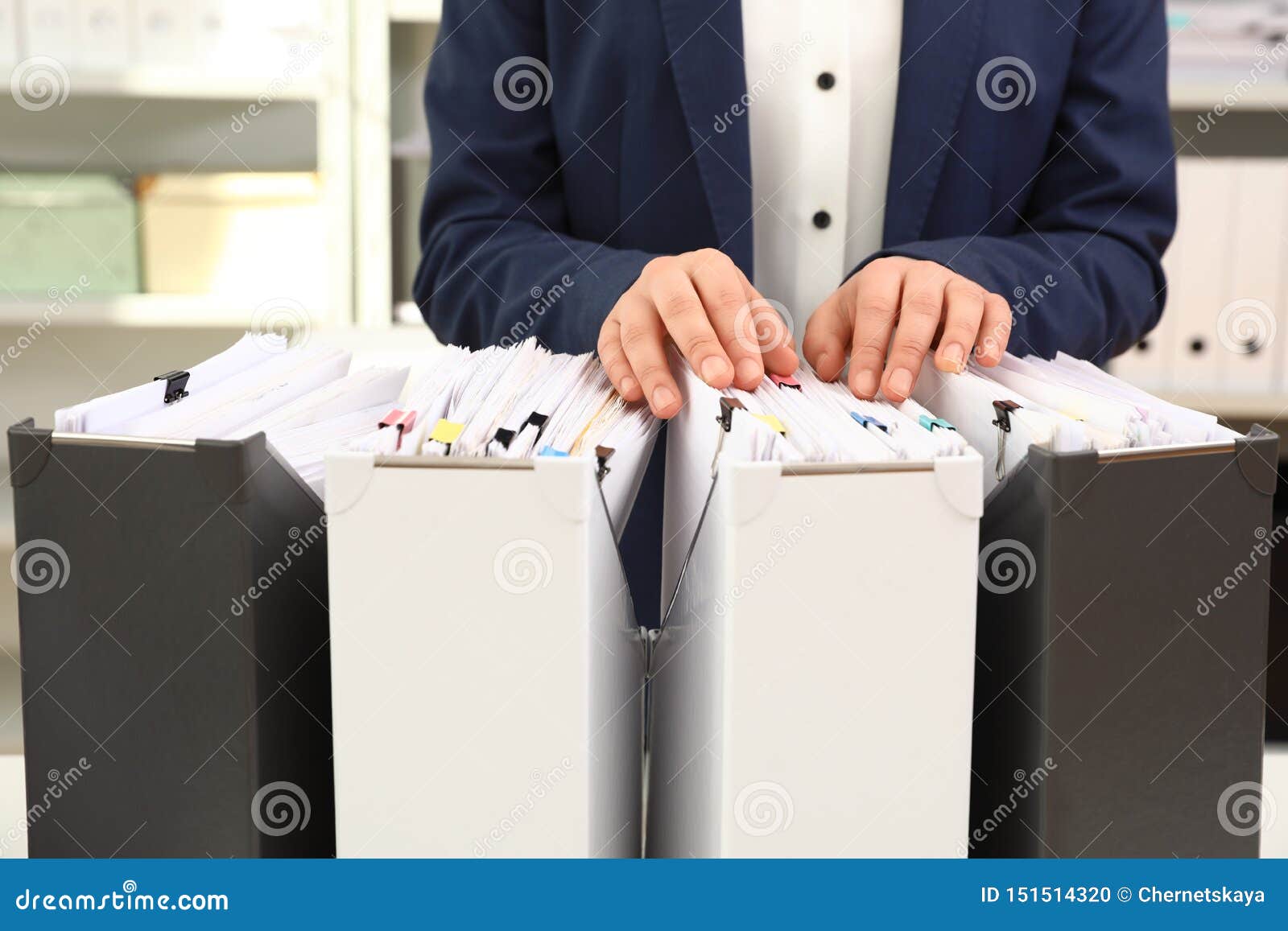 Woman Taking Documents from Folder in Archive Stock Photo - Image of ...