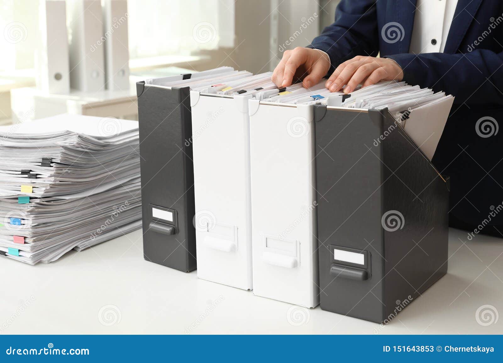 Woman Taking Documents from Folder in Archive Stock Image - Image of ...