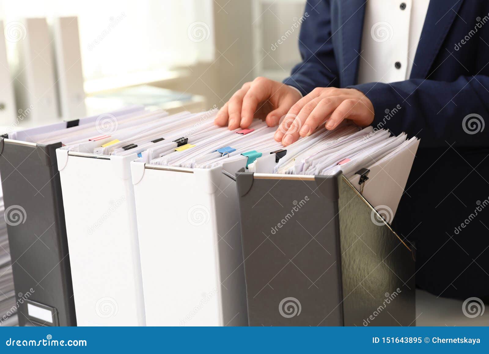 Woman Taking Documents from Folder in Archive Stock Image - Image of ...