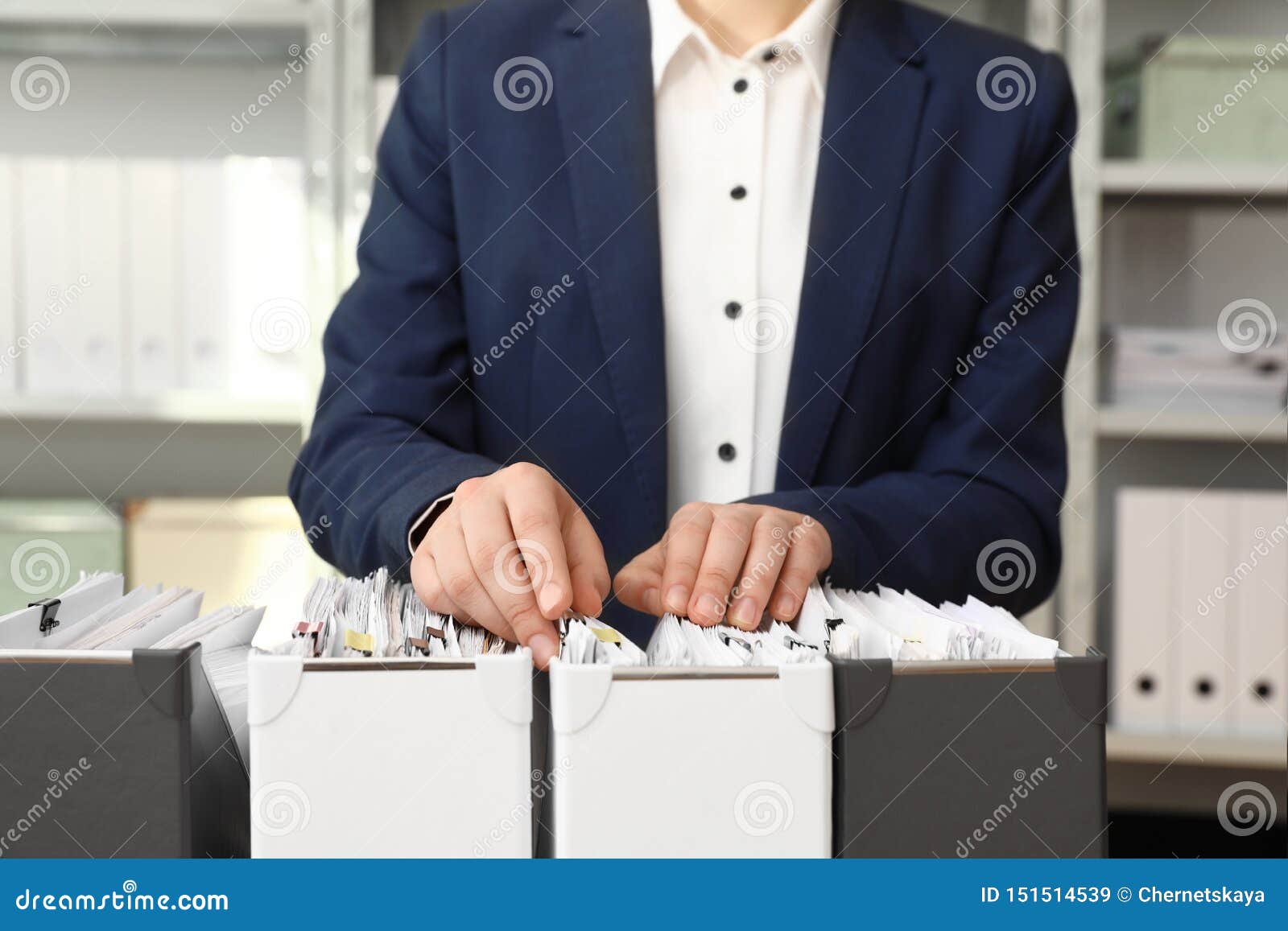 Woman Taking Documents from Folder in Archive Stock Image - Image of ...