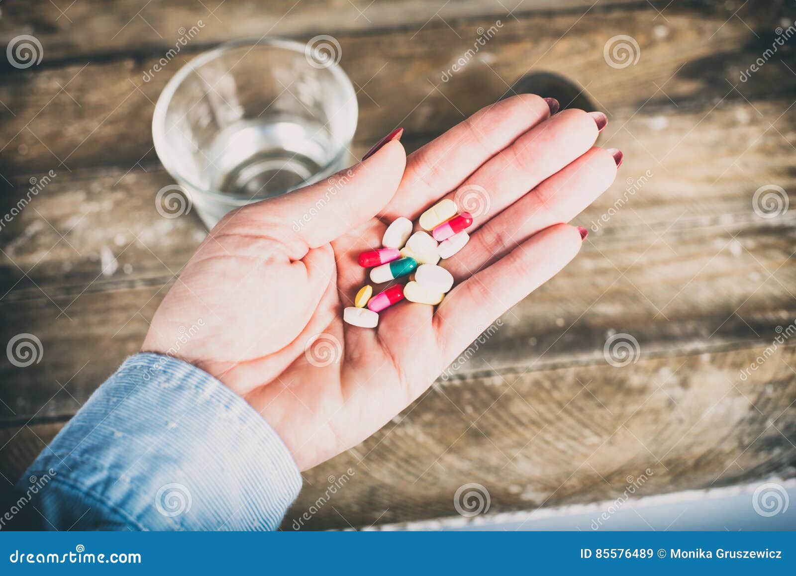 Woman taking drugs stock image. Image of prescription - 85576489