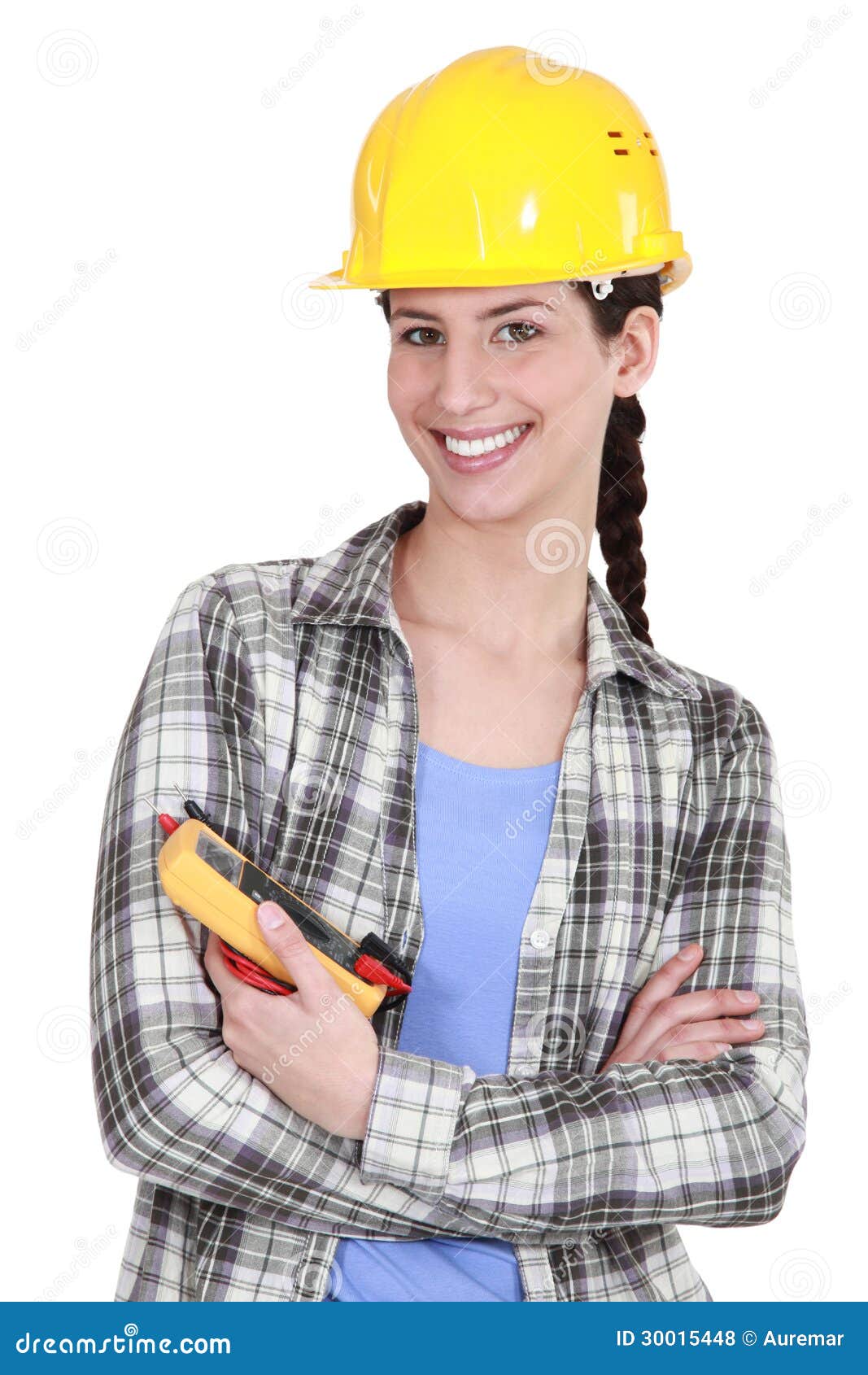 Woman holt a voltmeter stock photo. Image of indication - 30015448