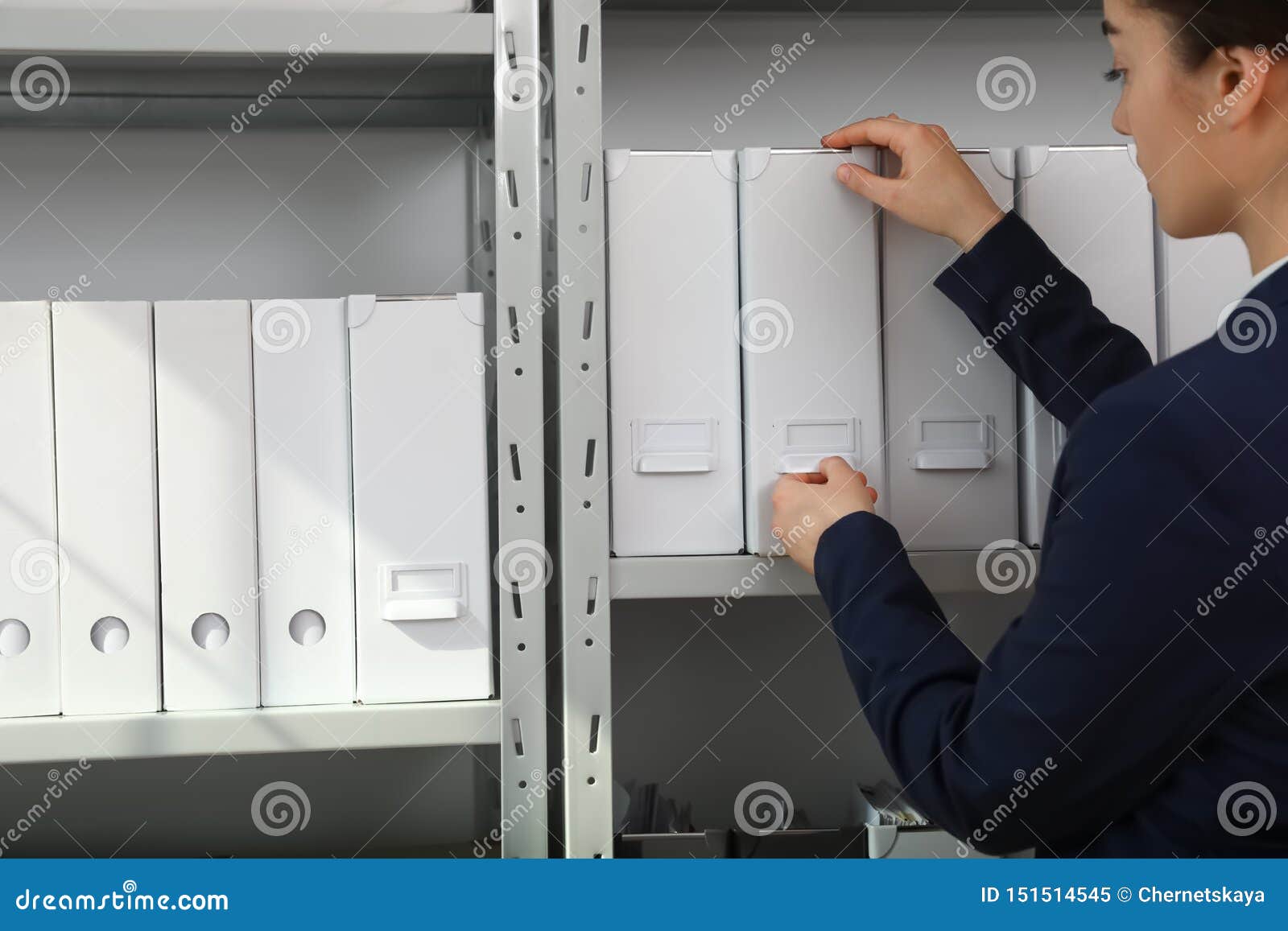 Woman Taking Folder with Documents from Shelf Stock Image - Image of ...