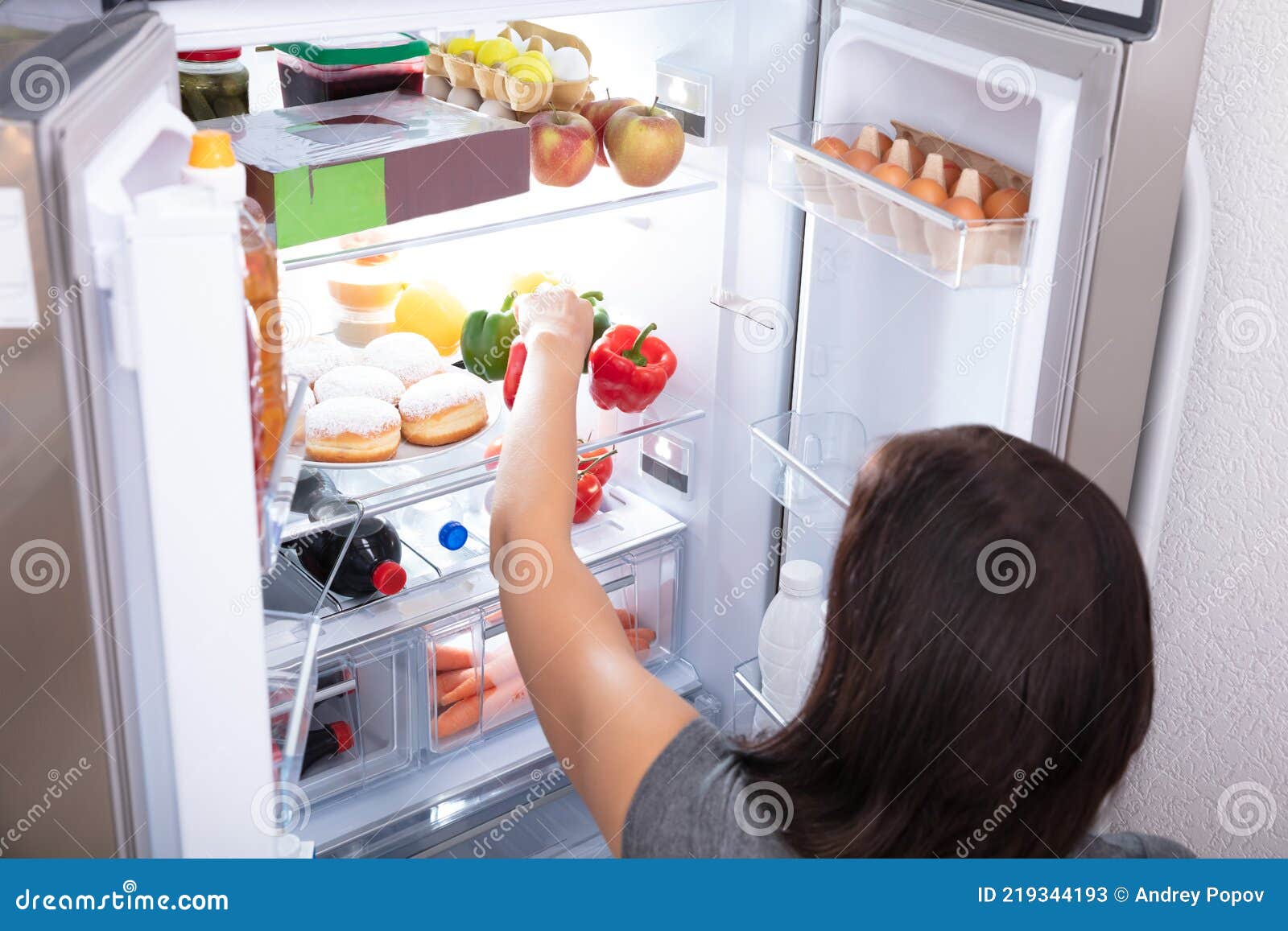 Woman Taking Food from Refrigerator Stock Image - Image of female ...