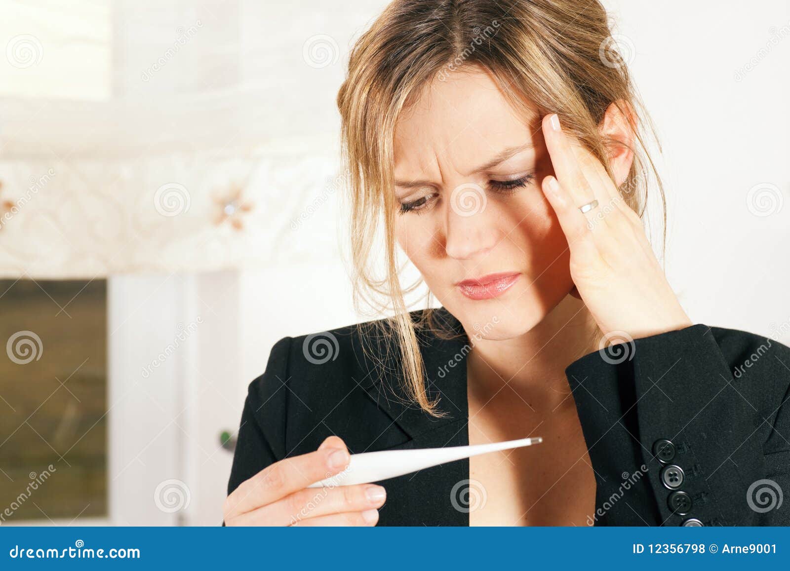 Woman Taking Her Body Temperature Stock Photo - Image of people ...