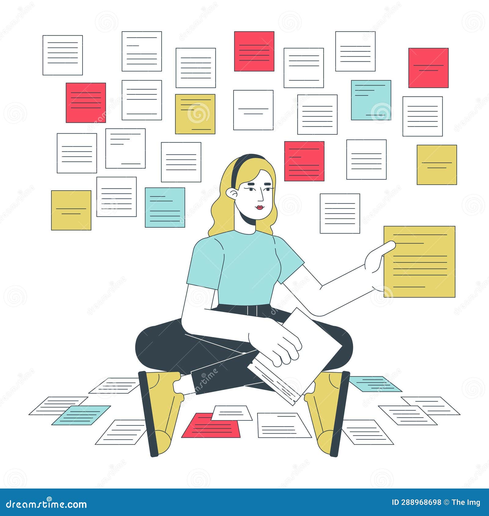 Woman Taking Notes Flat Line Concept Vector Spot Illustration Stock ...