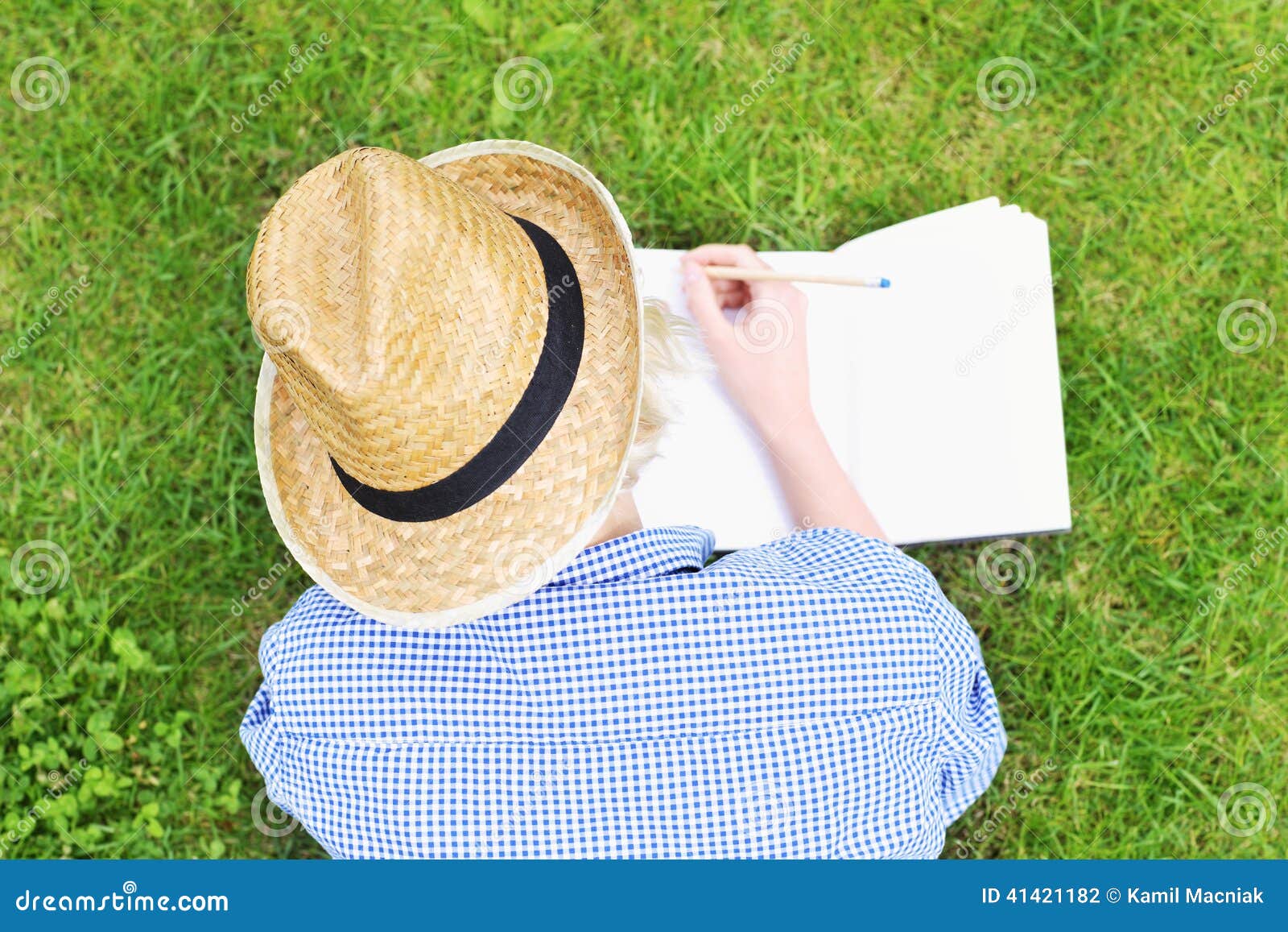 Woman Taking Notes on Grass Stock Photo - Image of education, book ...