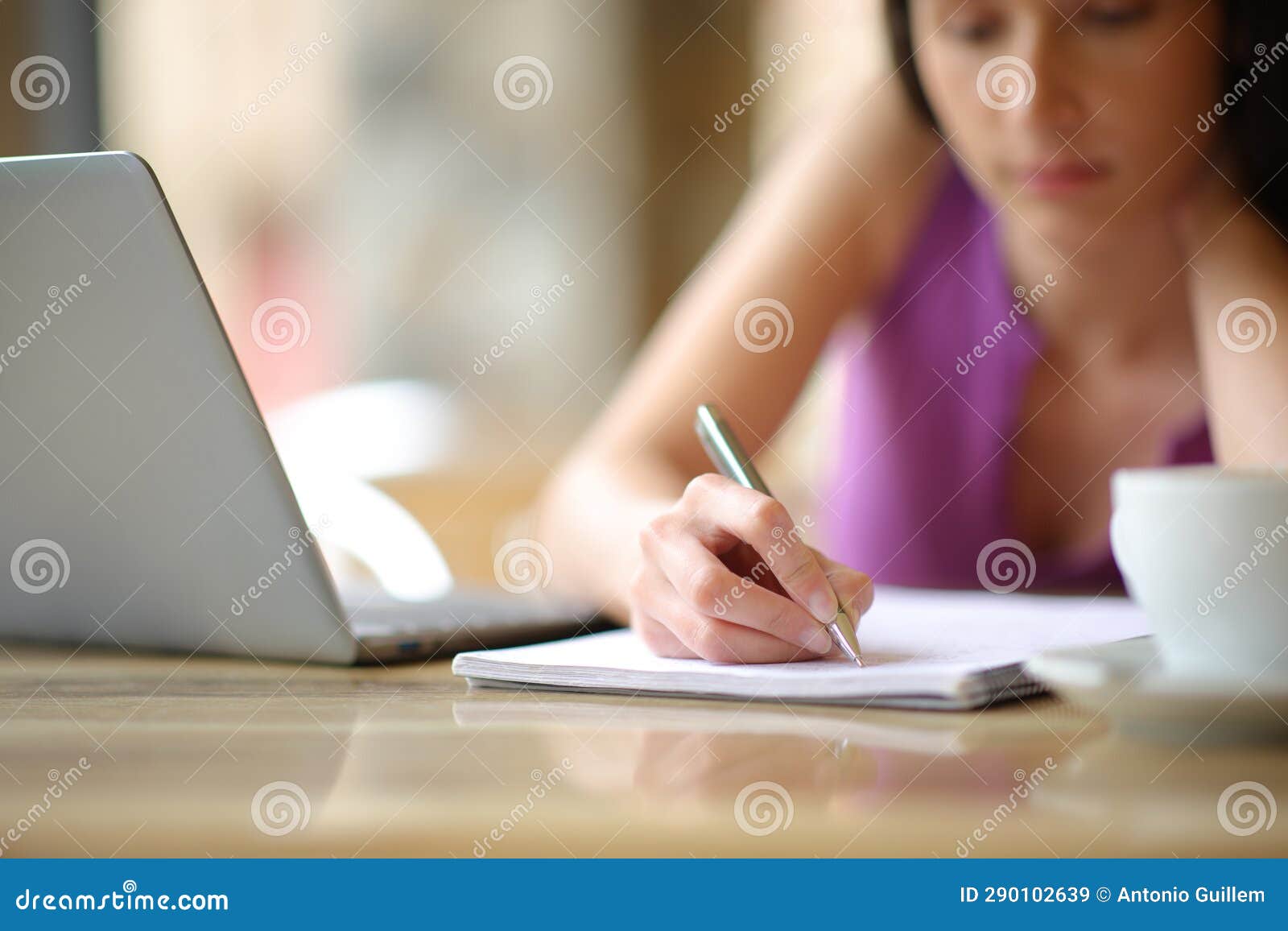 Woman Taking Notes on Notebook in a Bar Stock Image - Image of notebook ...