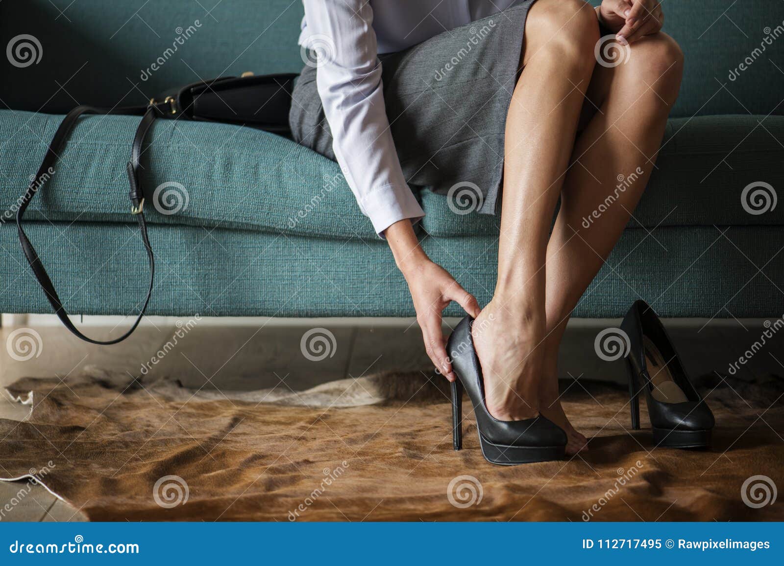 Woman Taking Off Her High Heels Stock Image - Image of dressed ...