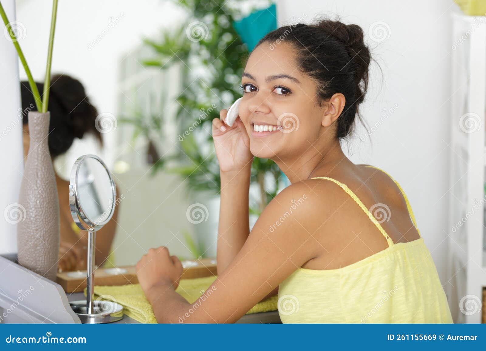 Woman Taking Off daily Make Up Stock Image - Image of remove, female ...