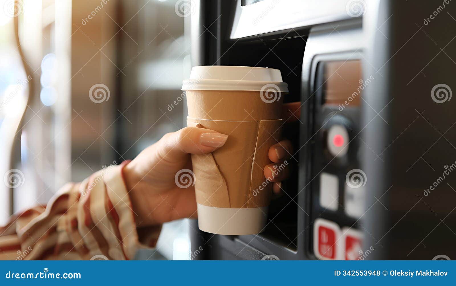 Woman Taking Paper Cup with Coffee from Vending Machine, Closeup Stock ...
