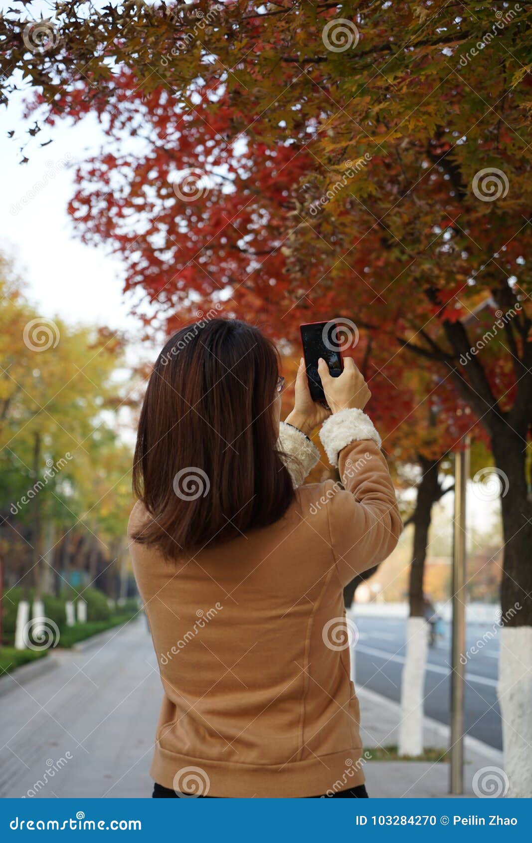 A Woman is Taking Photoes in Fall Editorial Image - Image of blue ...