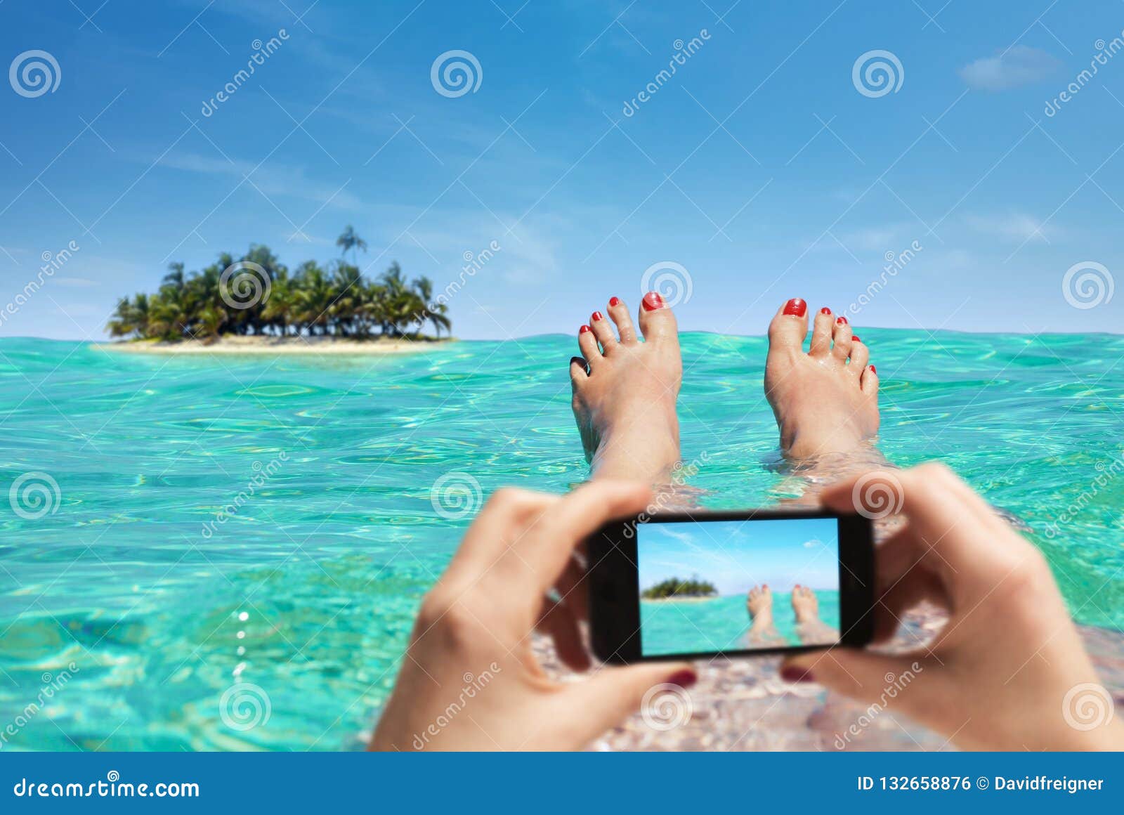 Woman is Taking a Picture on Vacation with the Smartphone Stock Photo ...