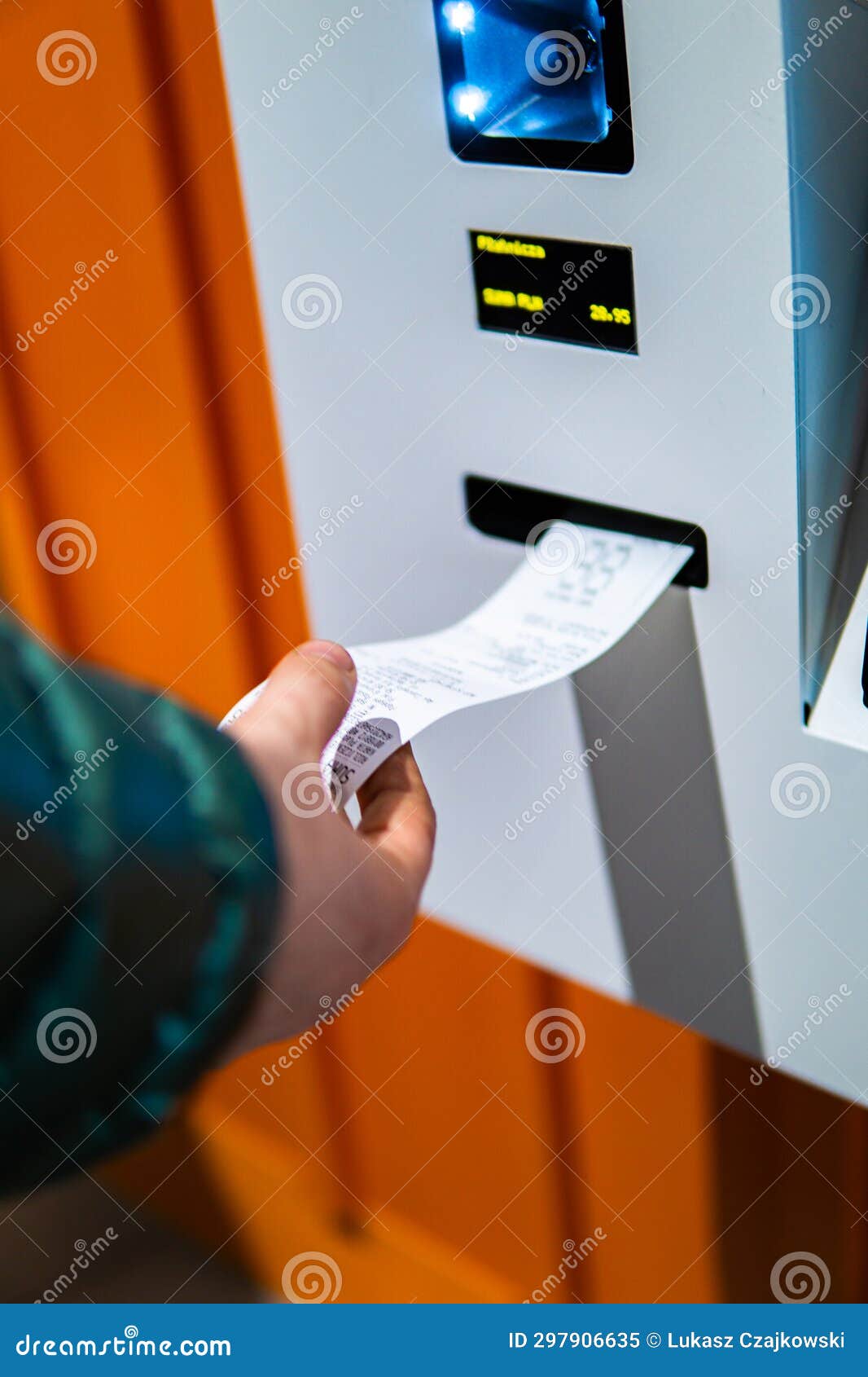Woman Taking Receipt from Self Checkout Kiosk Terminal Stock Image ...