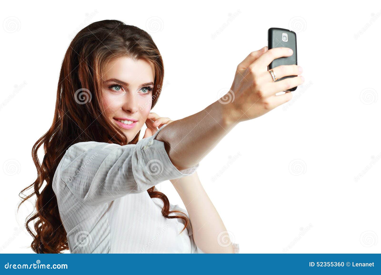 Woman taking self picture stock photo. Image of camera - 52355360