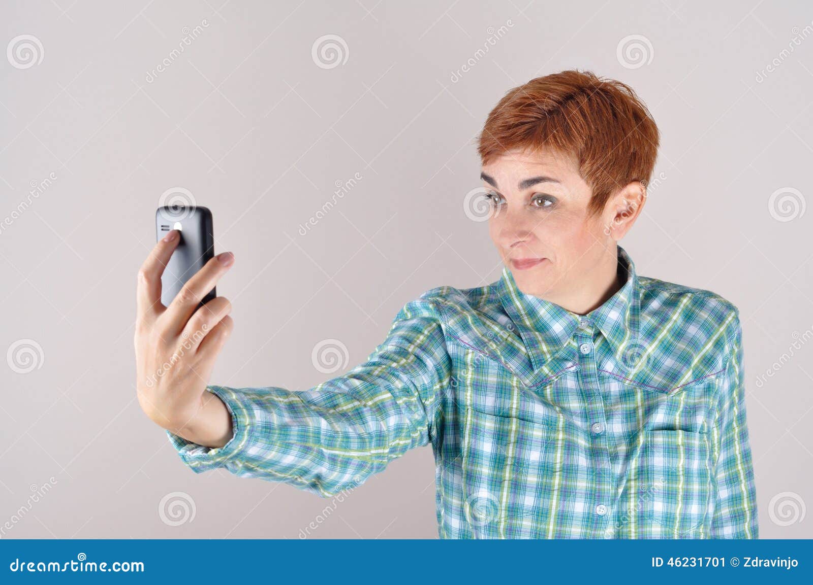 Woman Taking Self Portrait With Her Smart Phone Stock Image Image Of