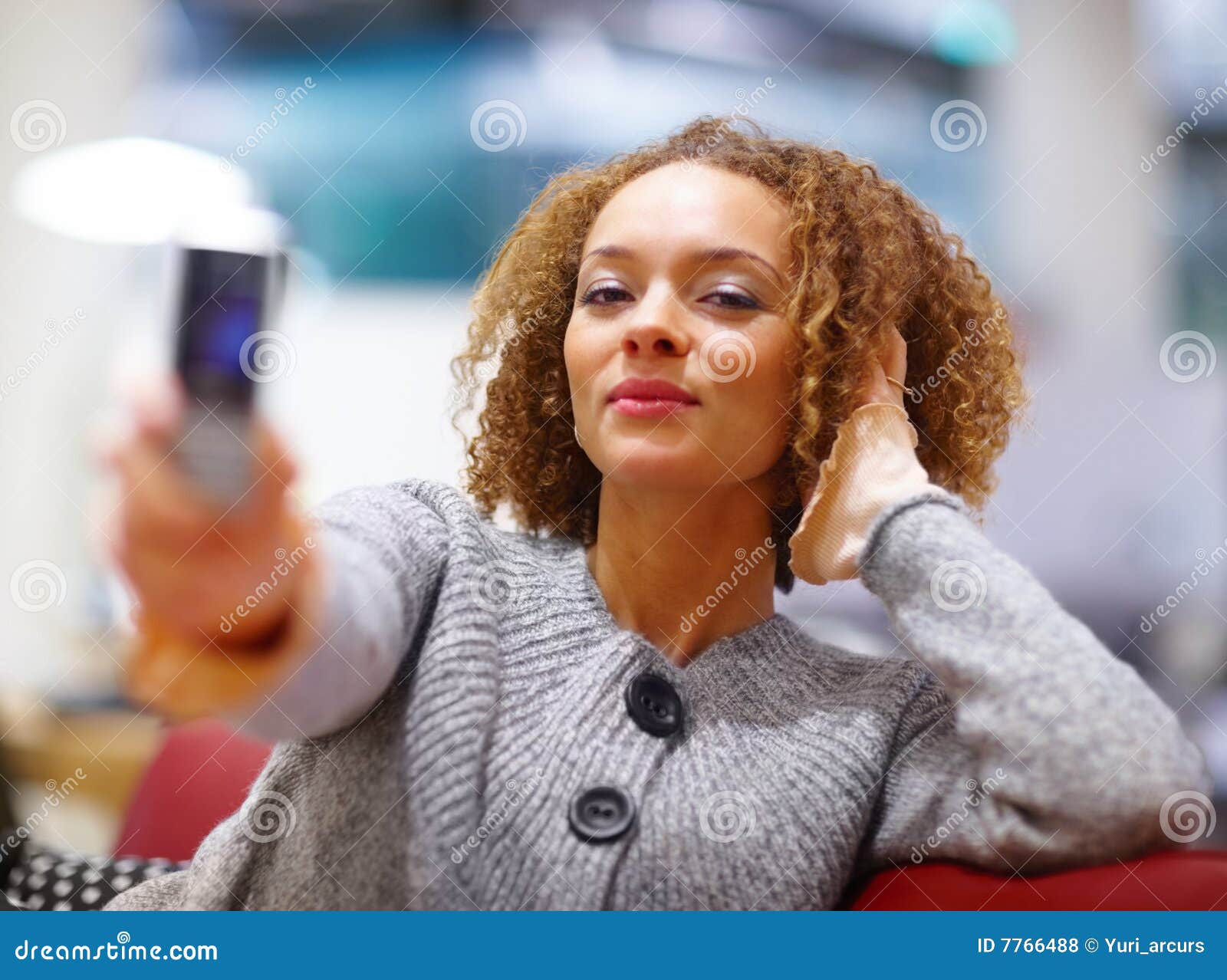 Woman Taking Self Portrait with Mobile Phone Stock Photo - Image of ...