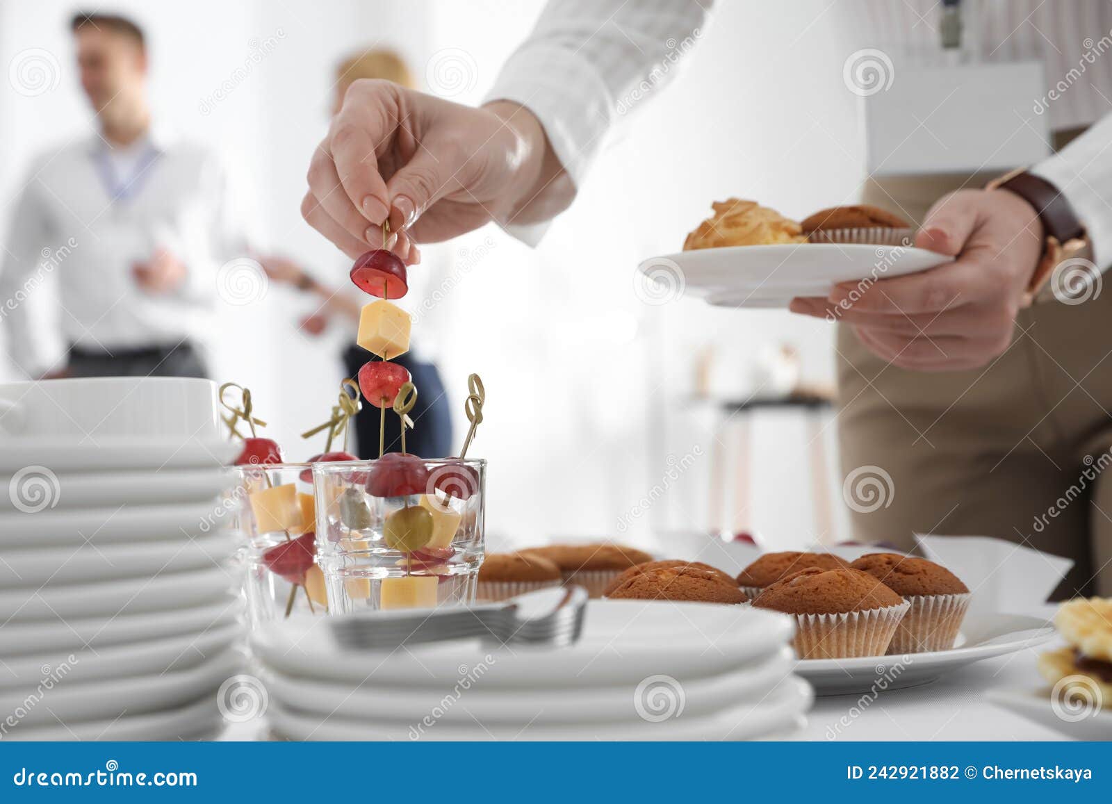 Woman Taking Snack during Coffee Break Stock Photo - Image of coffee ...