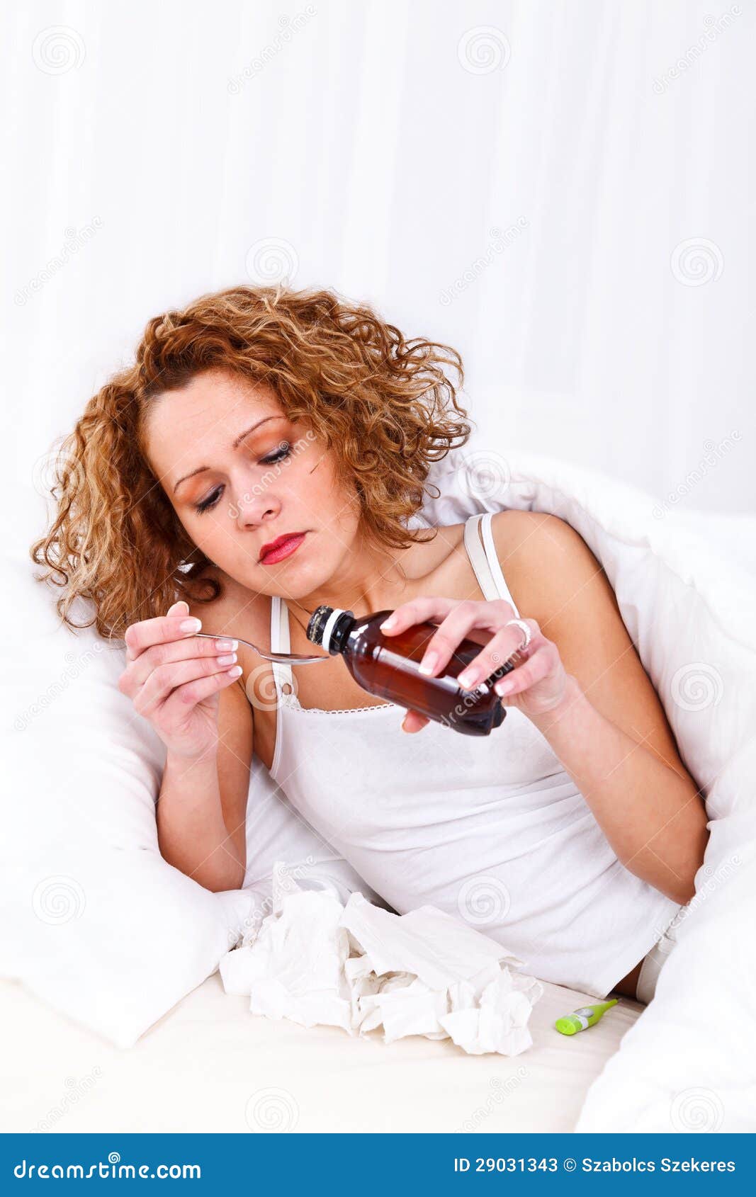 Woman taking syrup stock image. Image of cold, medical - 29031343