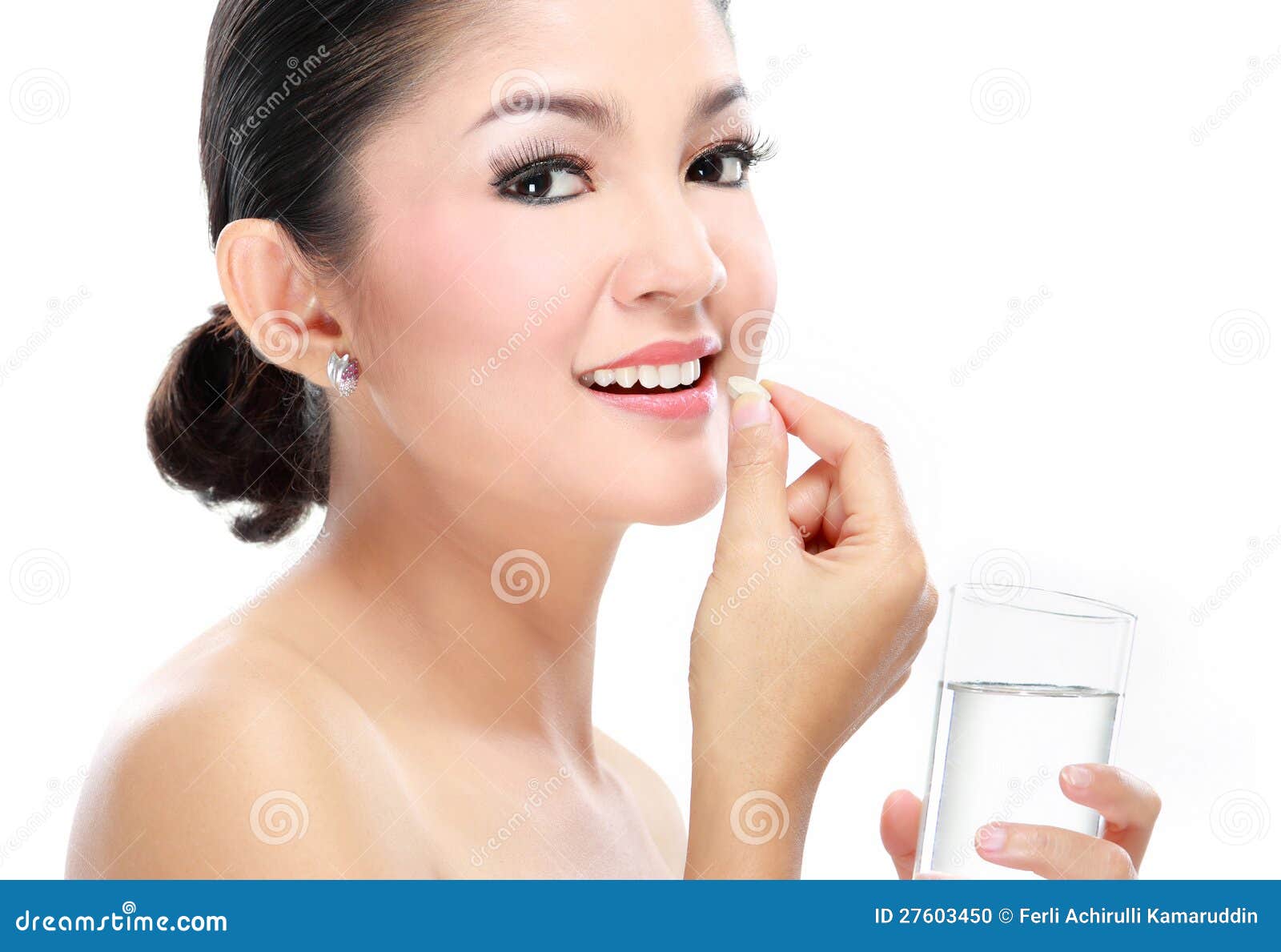 Woman Taking Vitamin Tablet Stock Photo - Image of healthcare, beverage ... Woman Taking Vitamin Tablet Stock Photo - Image of healthcare, beverage ...