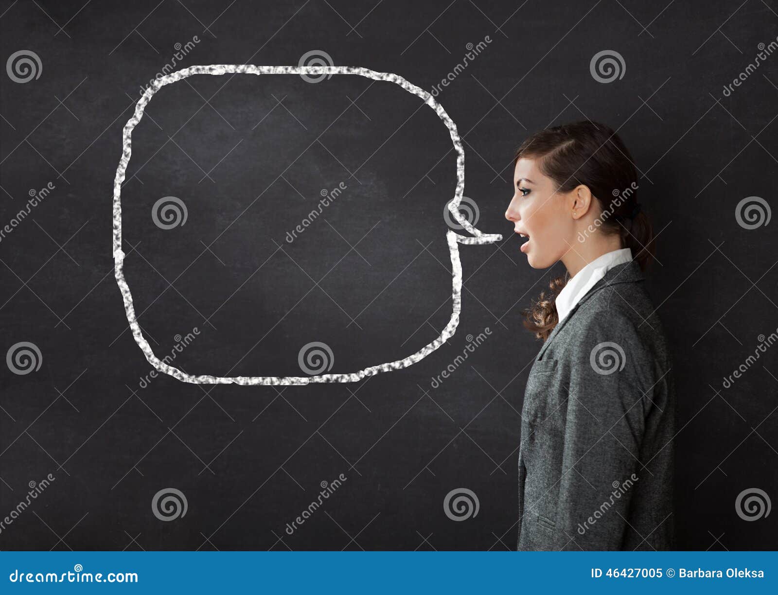 Woman talking blackboard stock image. Image of blackboard - 46427005