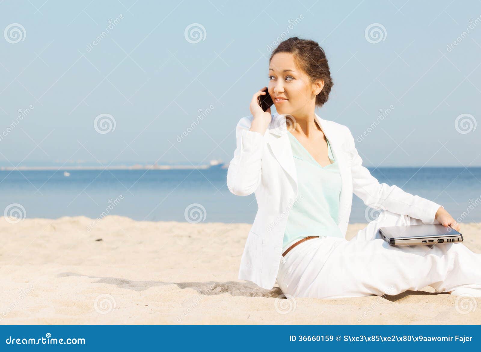 Woman Talking on Cellphone on a Beach Stock Image - Image of ocean ...