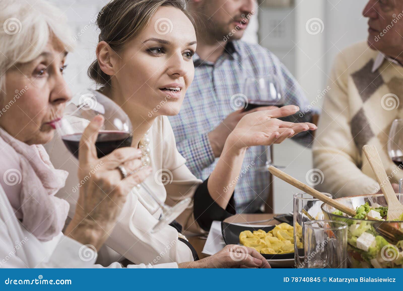 Woman Talking at the Dinner Table Stock Image - Image of celebration ...