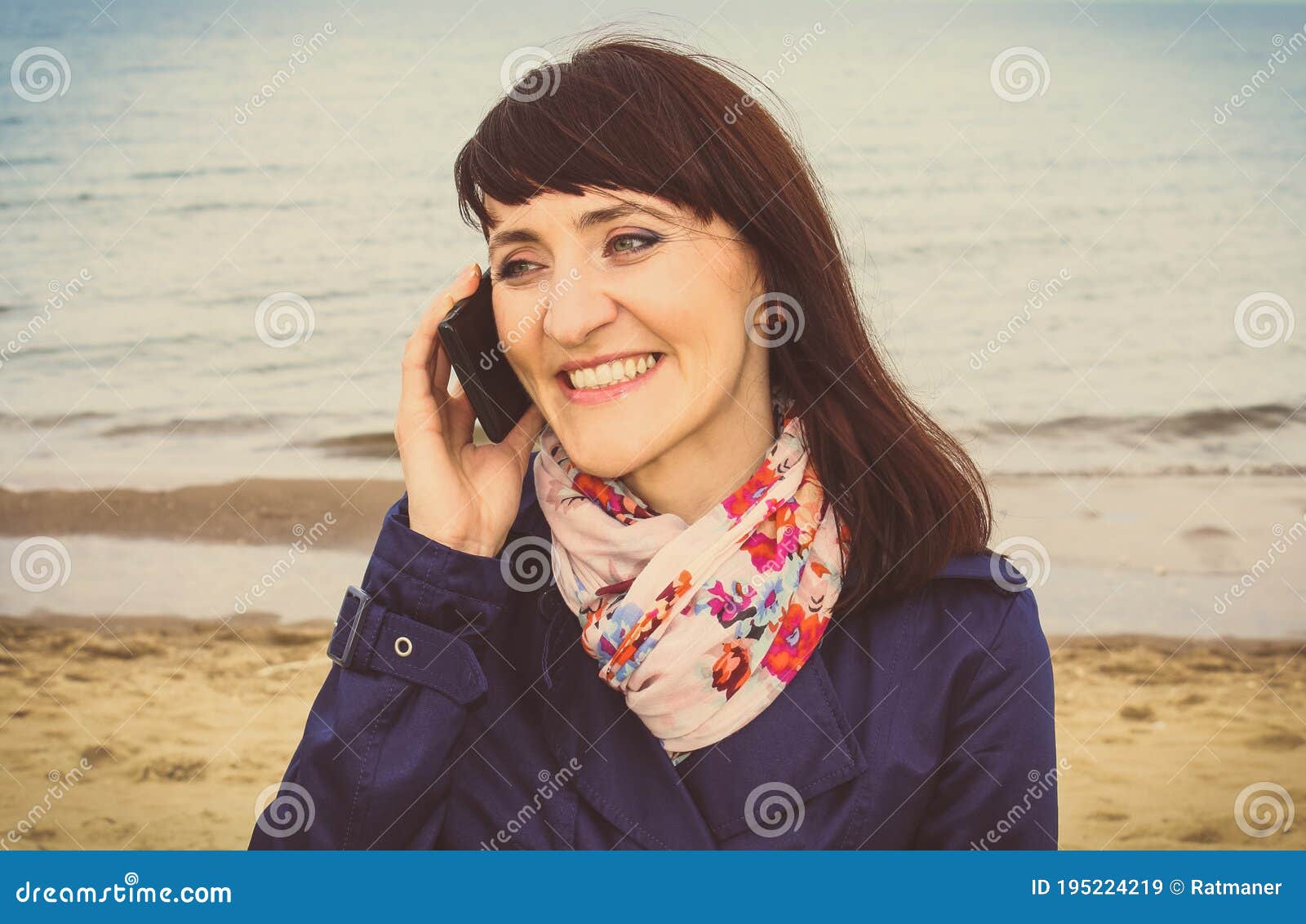 Woman with Mobile Phone on Beach. Relaxation Time Stock Image - Image ...