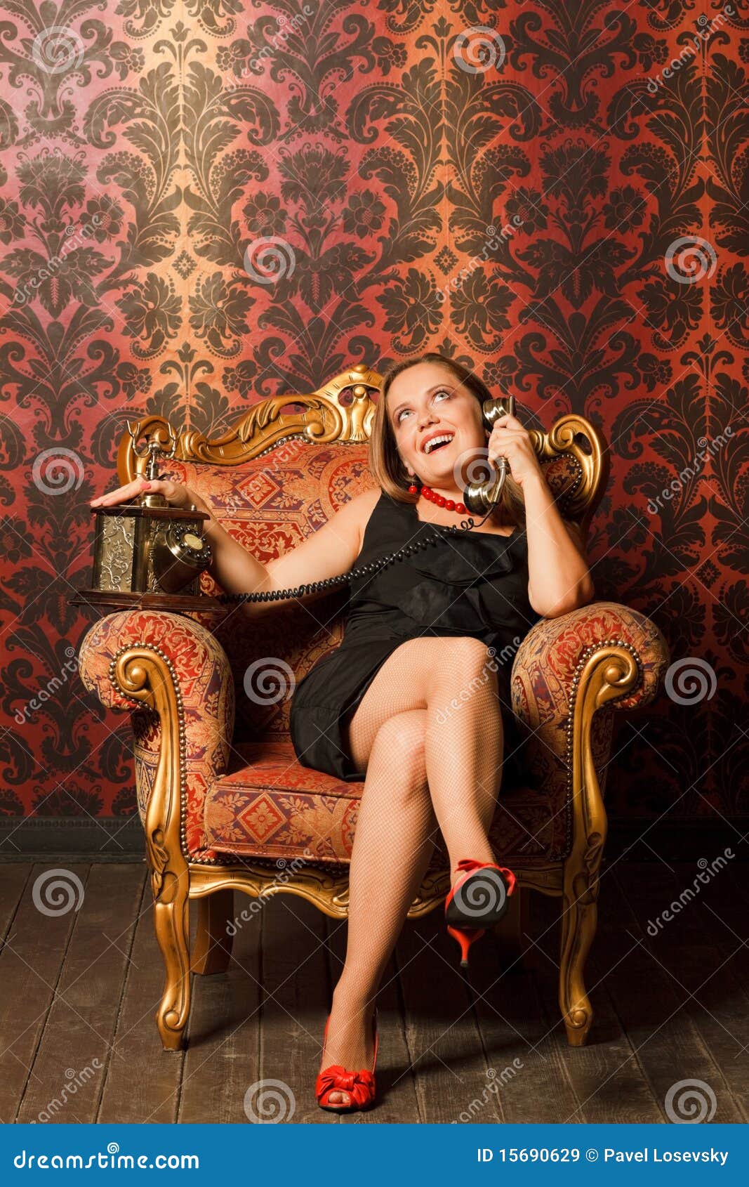 Woman Talking on the Old Phone. Stock Image - Image of person, reflect ...