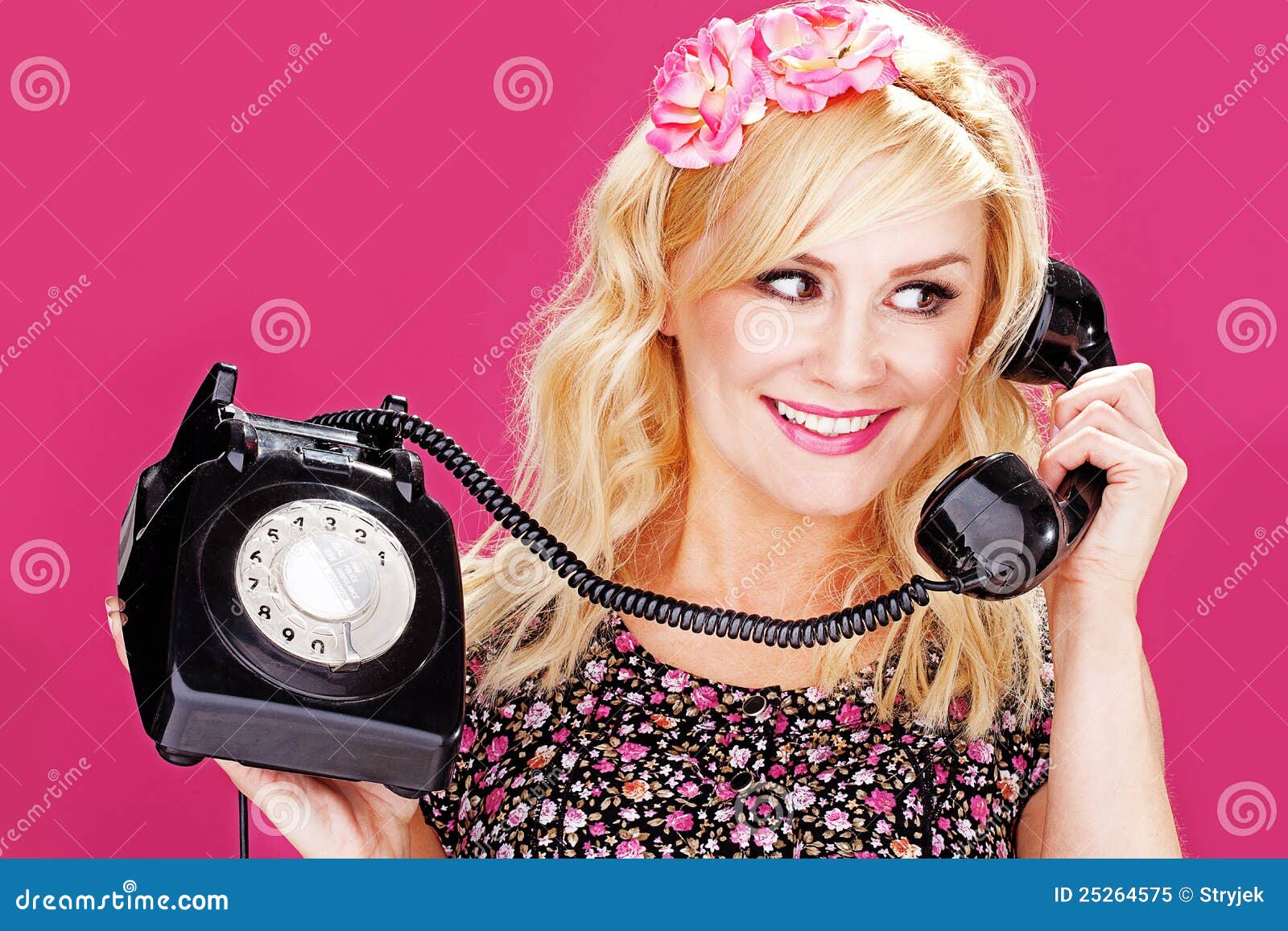 Woman Talking On Old Telephone Stock Image - Image: 25264575