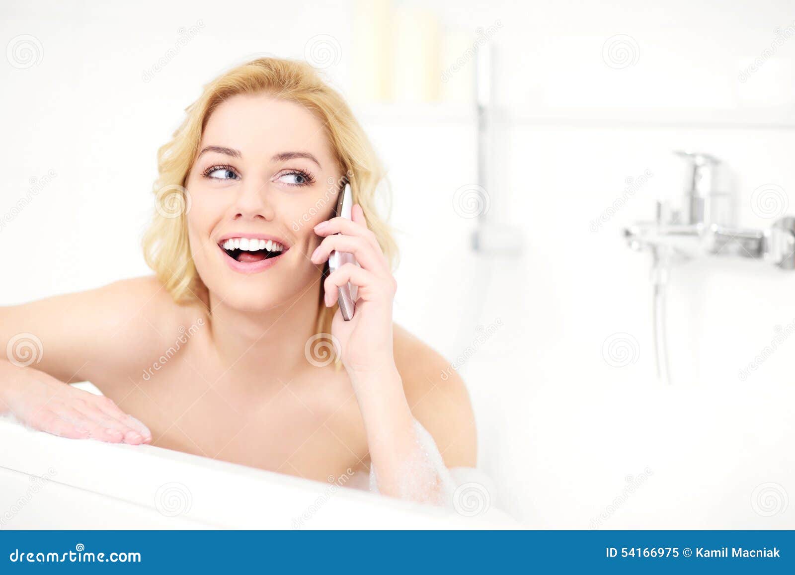 Woman Talking on Phone when Taking a Bath Stock Image - Image of ...