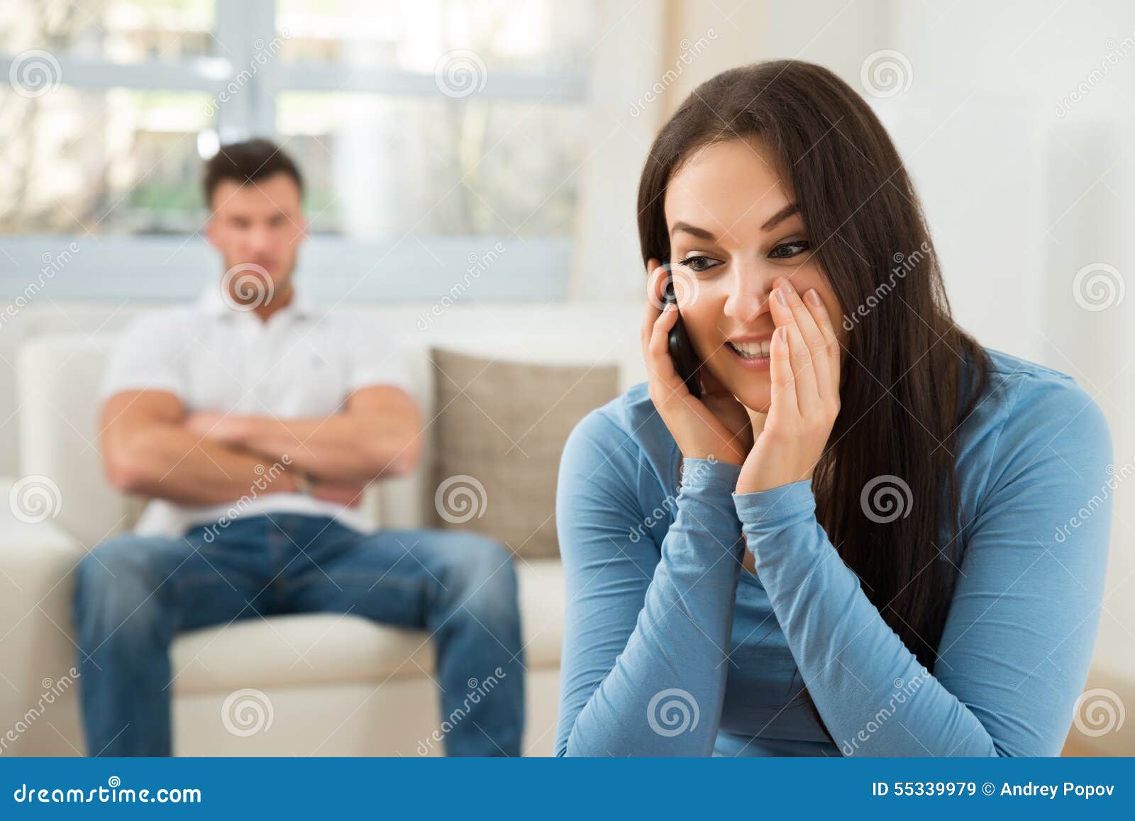 Woman Talking Privately on Cellphone Stock Image - Image of male ...