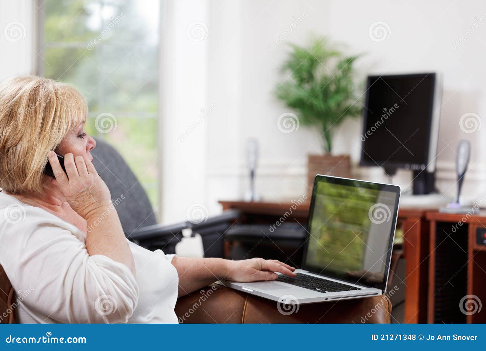 Woman Talking Typing Working Stock Photo - Image of home, working: 21271348