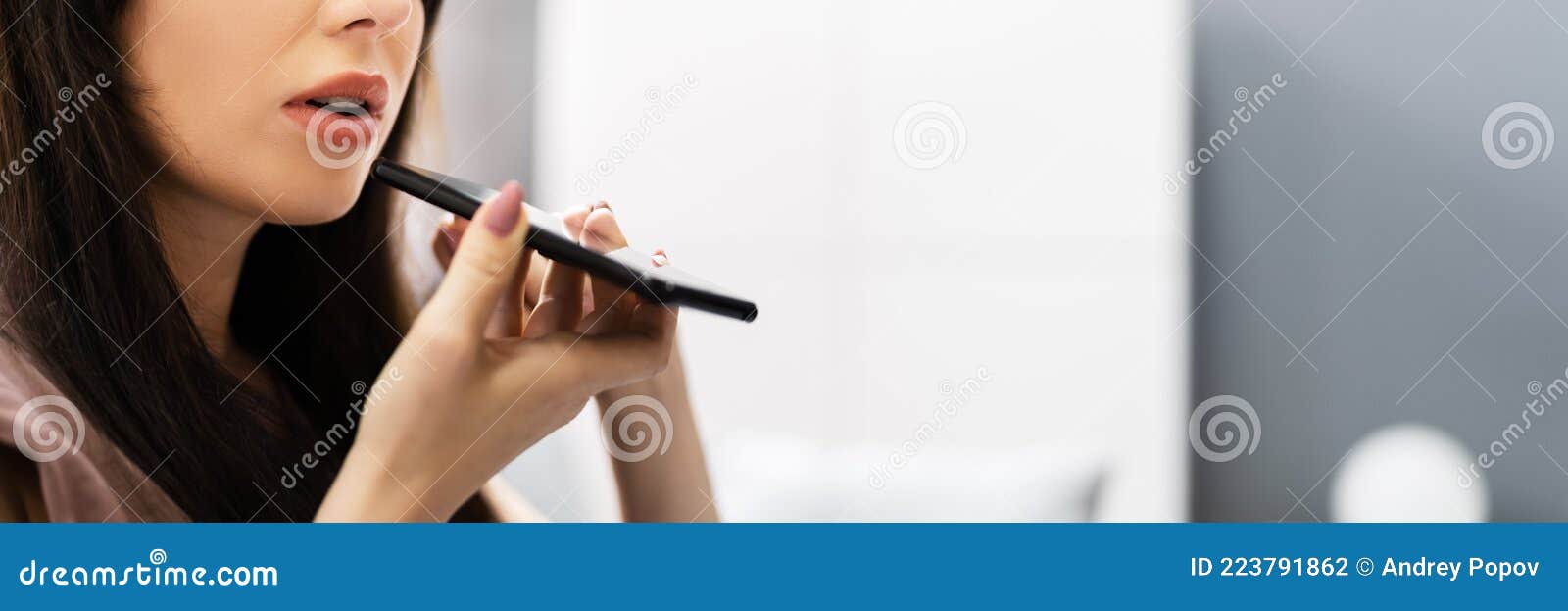 Woman Talking Using Voice Control Stock Photo - Image of cellphone ...