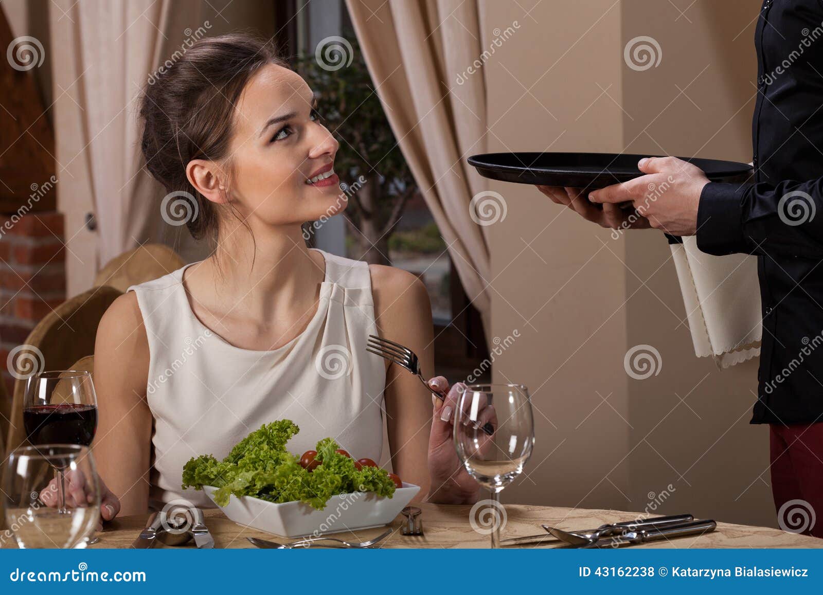 Woman talking with waiter stock photo. Image of caucasian - 43162238