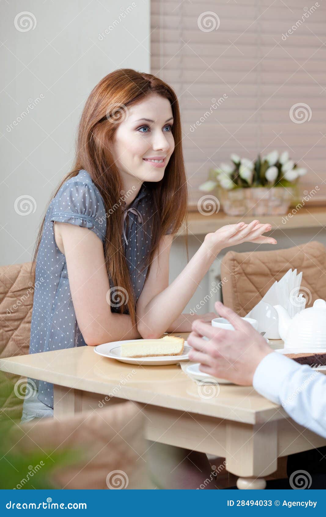 Woman Talks with Man at the Cafe Stock Image - Image of dialog, contact ...