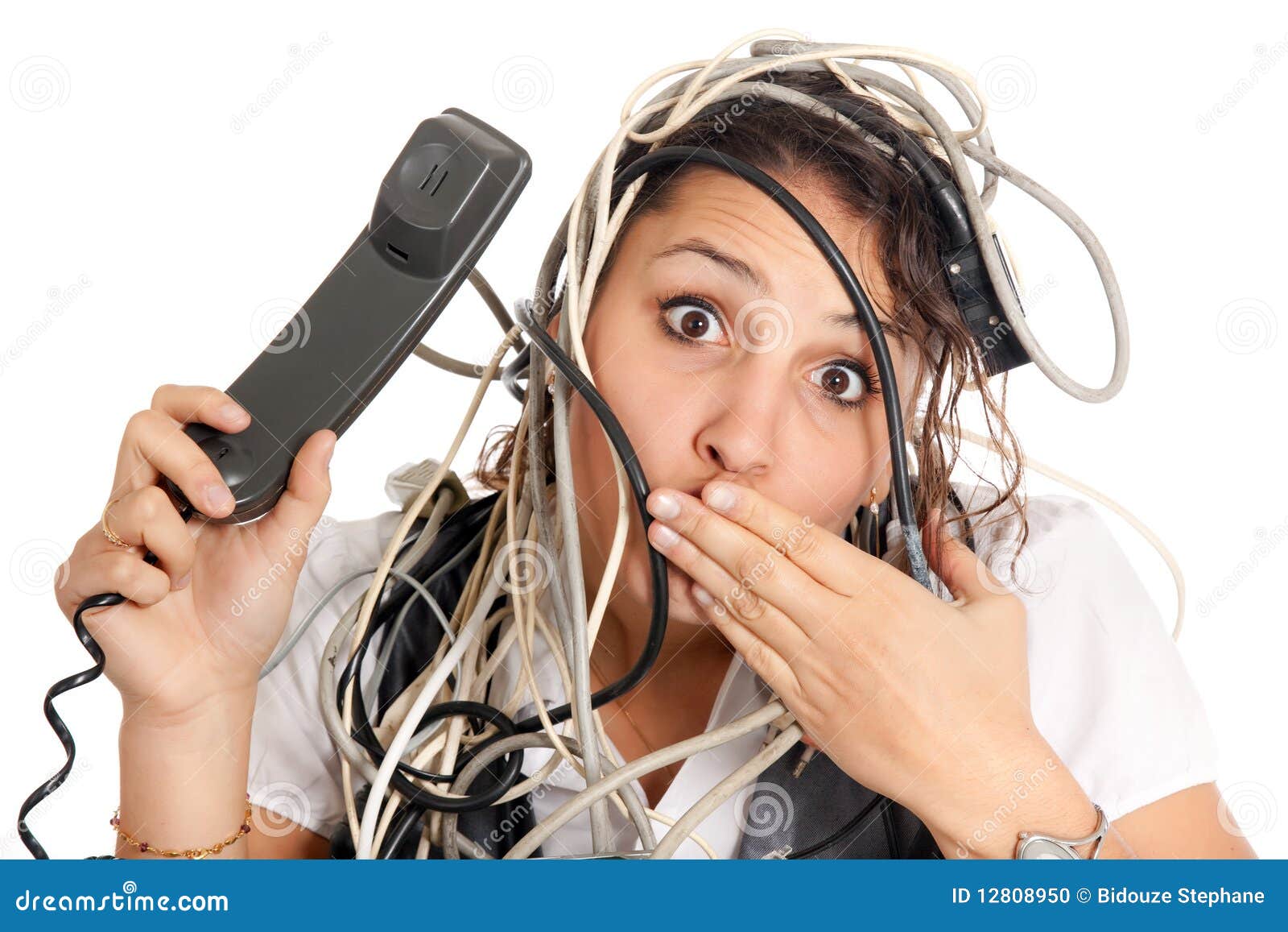 Woman tangled in cables stock photo. Image of background - 12808950