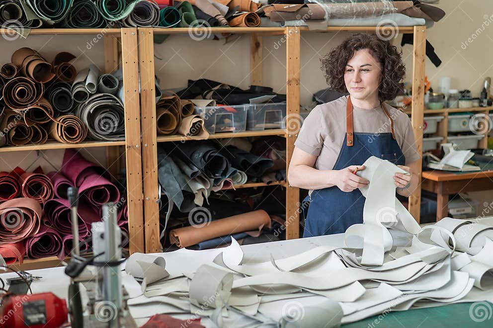 Woman Tanner at Work in the Workshop. Stock Photo - Image of designer ...
