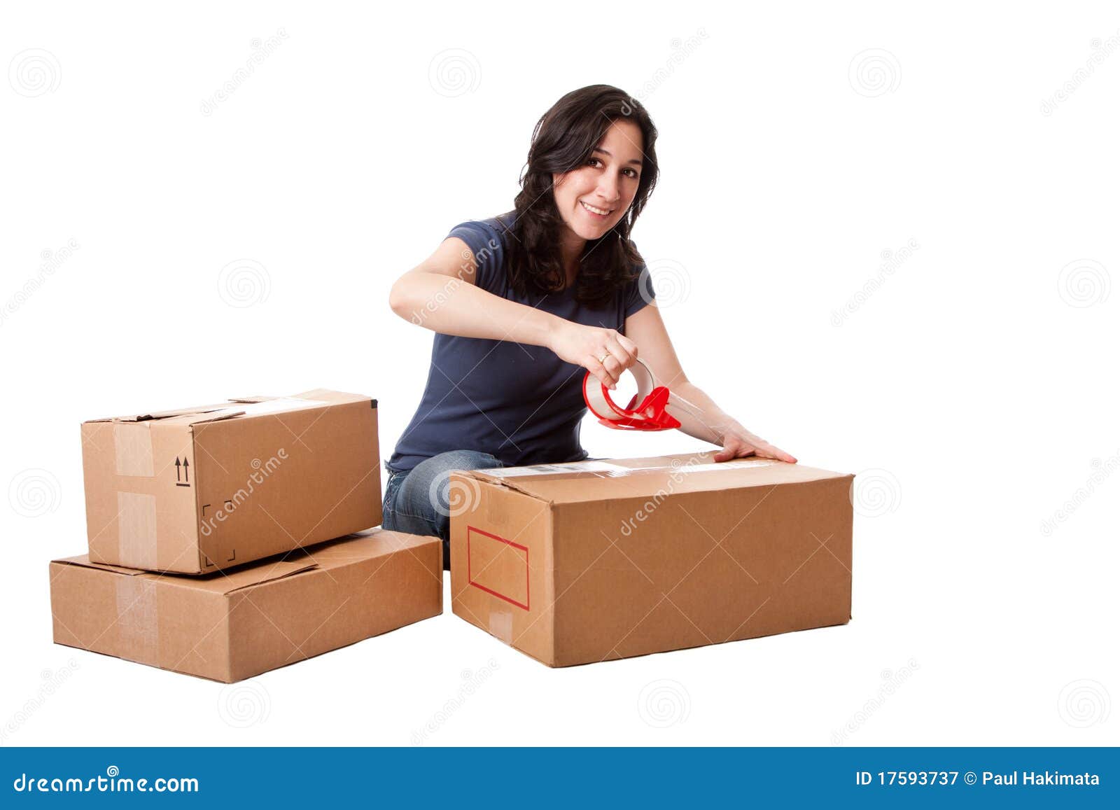 Woman Taping Moving Storage Boxes Stock Image - Image of casual, parcel ...