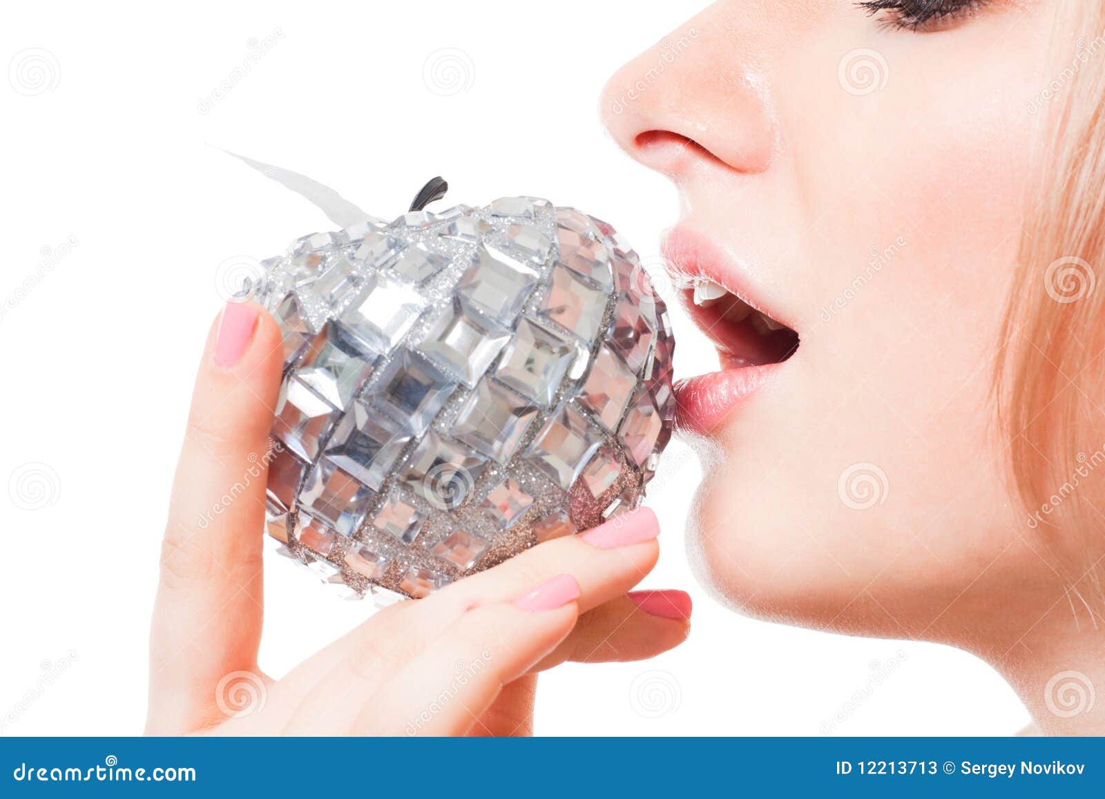Woman Taste Apple with Her Mouth Stock Image - Image of face, forbidden ...