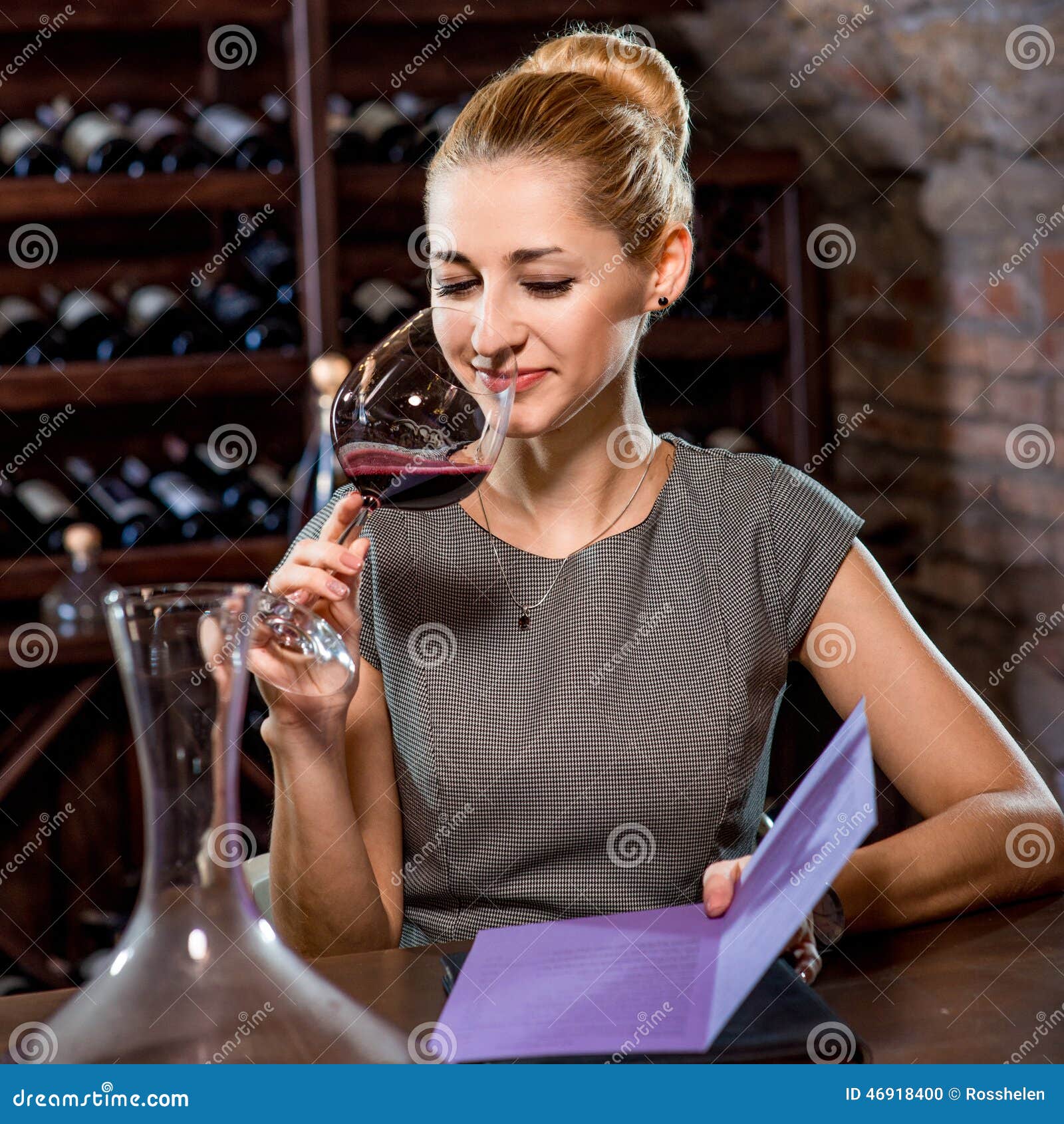 Woman Tasting Wine in the Cellar Stock Photo - Image of tasting ...