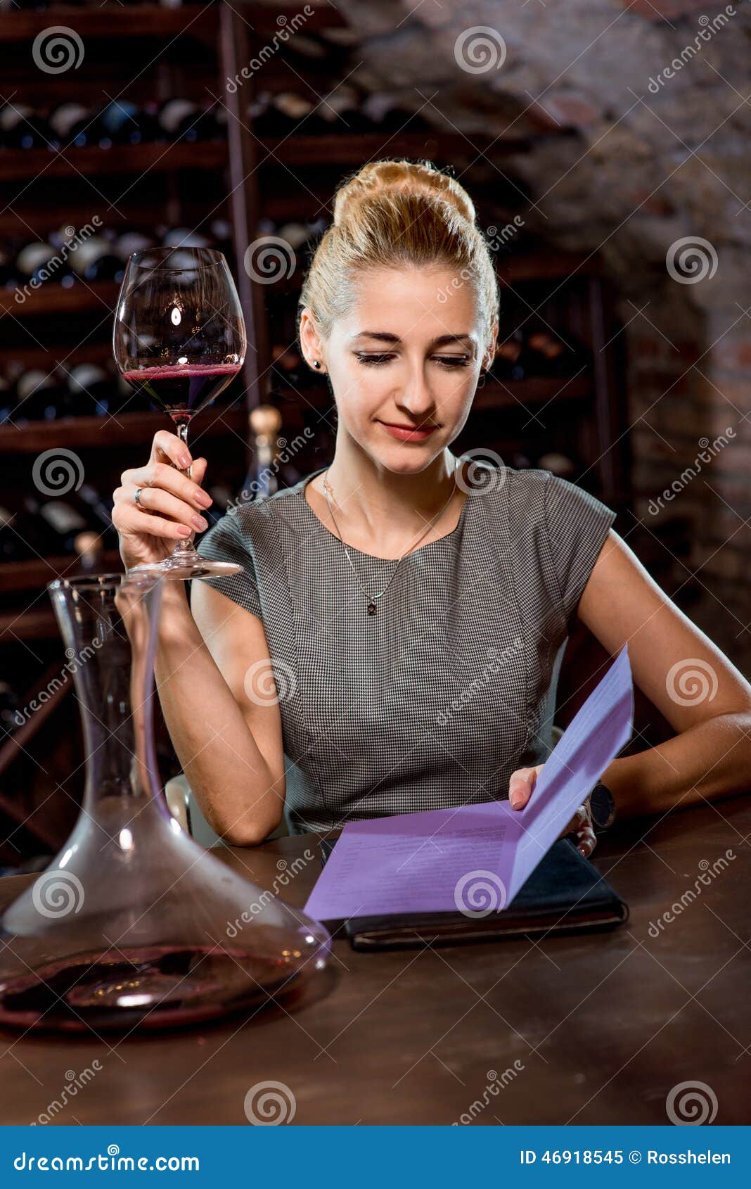 Woman Tasting Wine in the Cellar Stock Image - Image of beverage ...