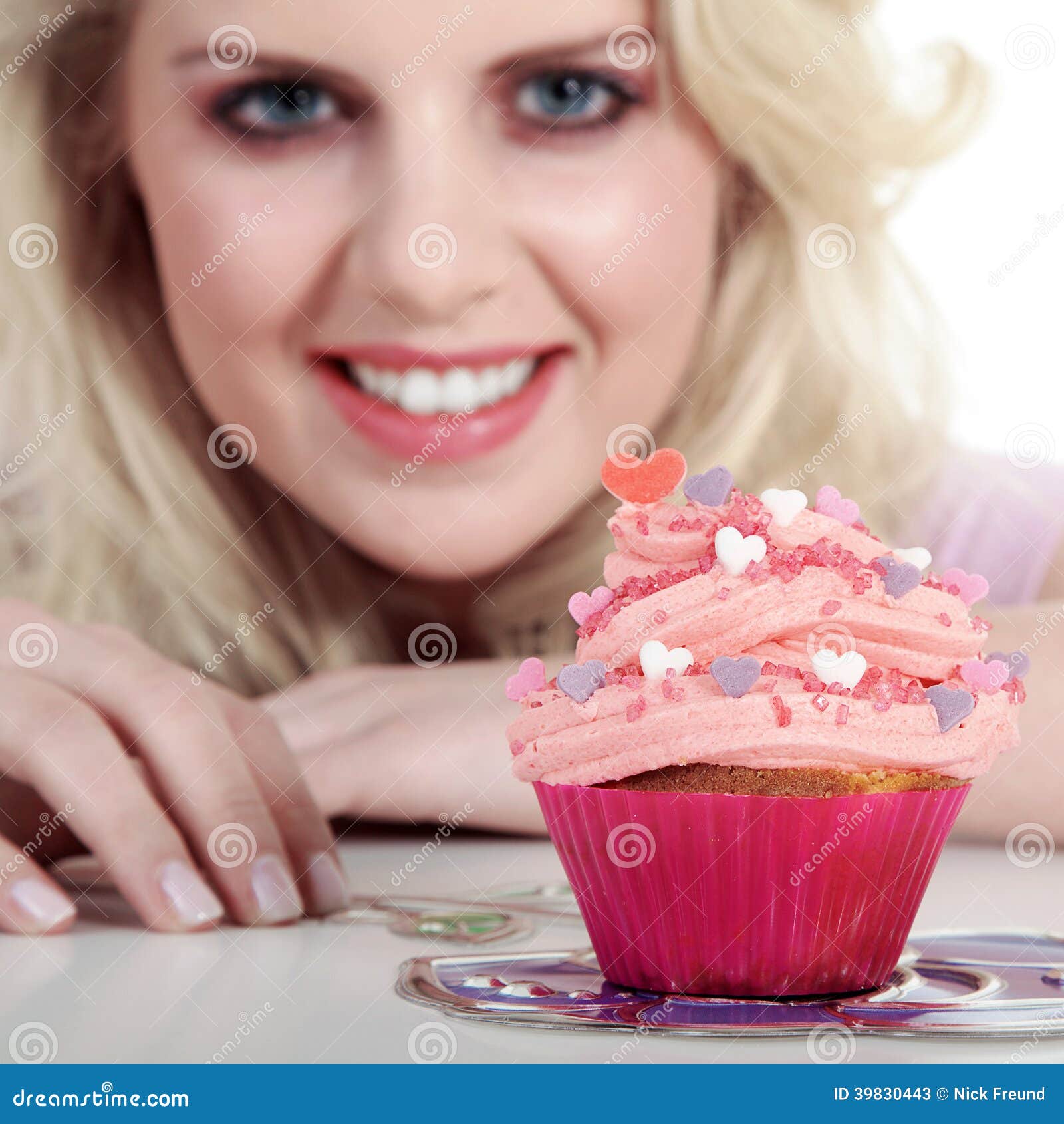 Woman with tasty cupcake stock image. Image of dessert - 39830443
