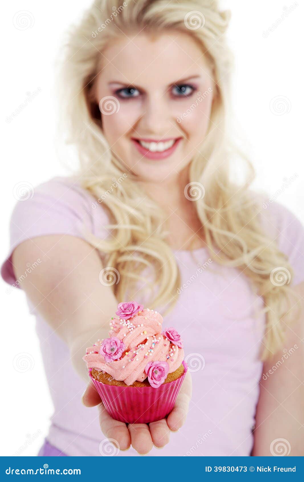 Woman with tasty cupcake stock image. Image of icing - 39830473